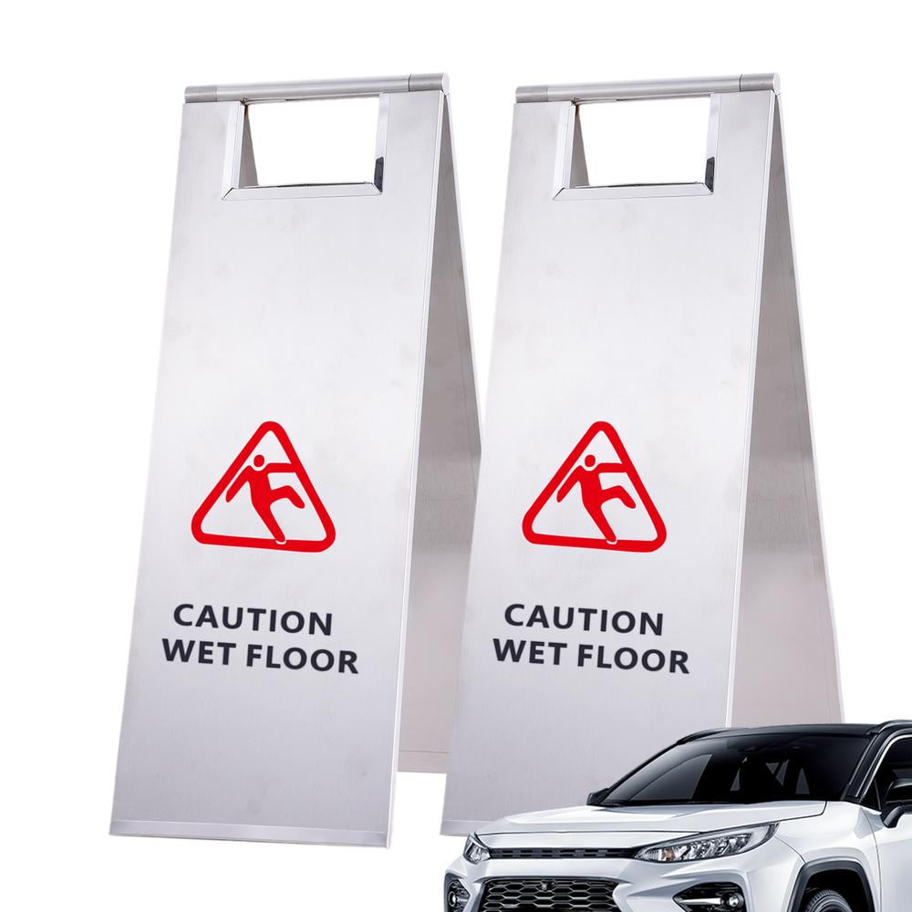 AIHOME Stainless Steel Wet Floor Caution Sign 2Pcs Bilingual Warning ...