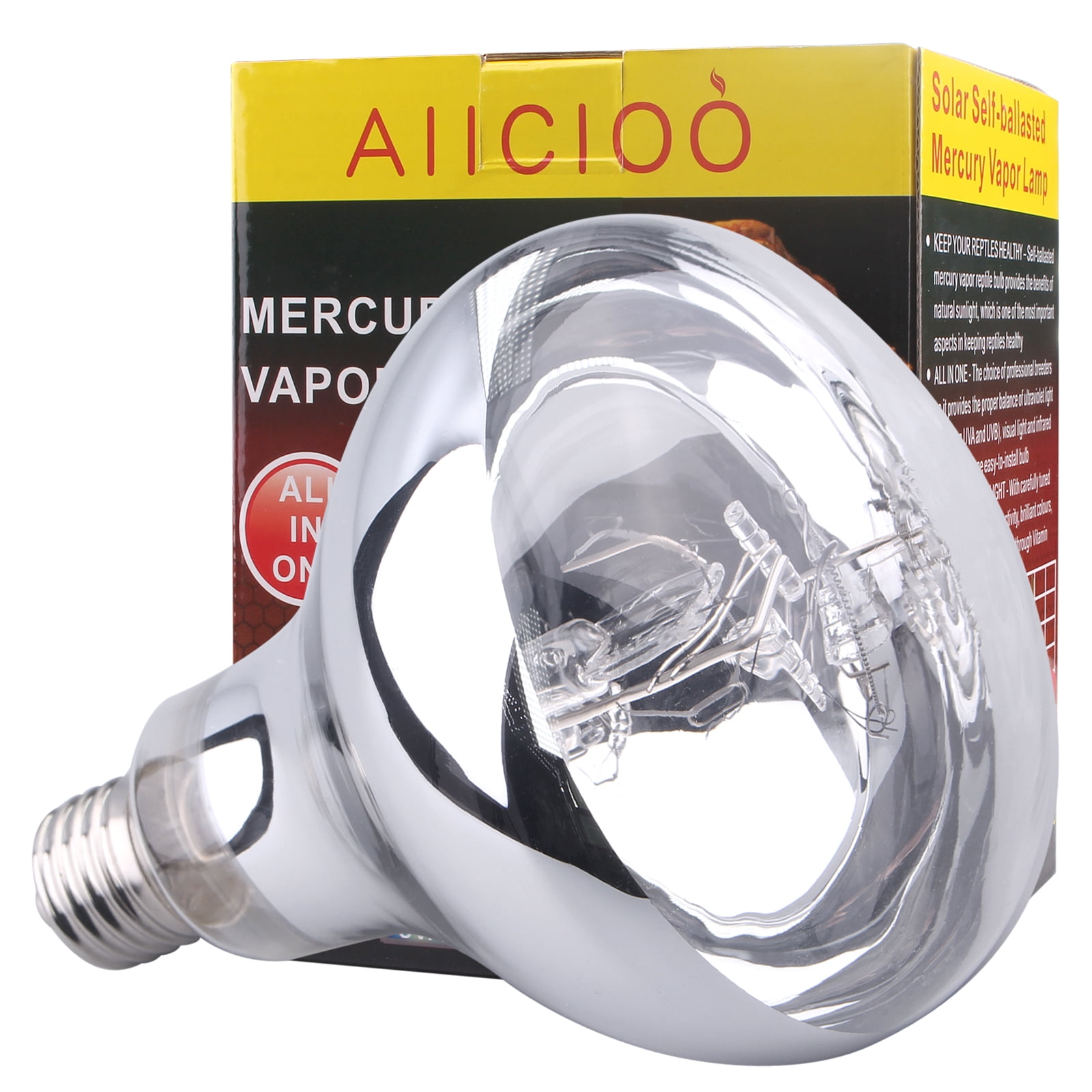 Aiicioo Reptile UVA UVB 100W Sun Lamp, Basking Light, Mercury Vapor UVB Lamp - Walmart.com