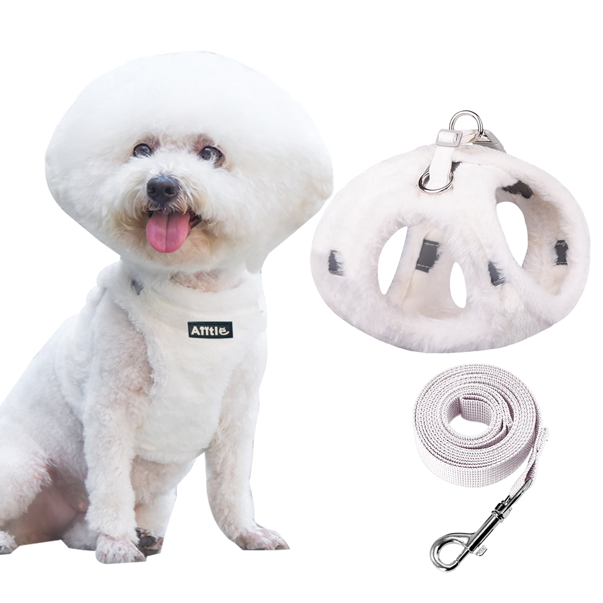 AIITLE Plush and Faux Suede Dog Winter Harness and Leash Set ...