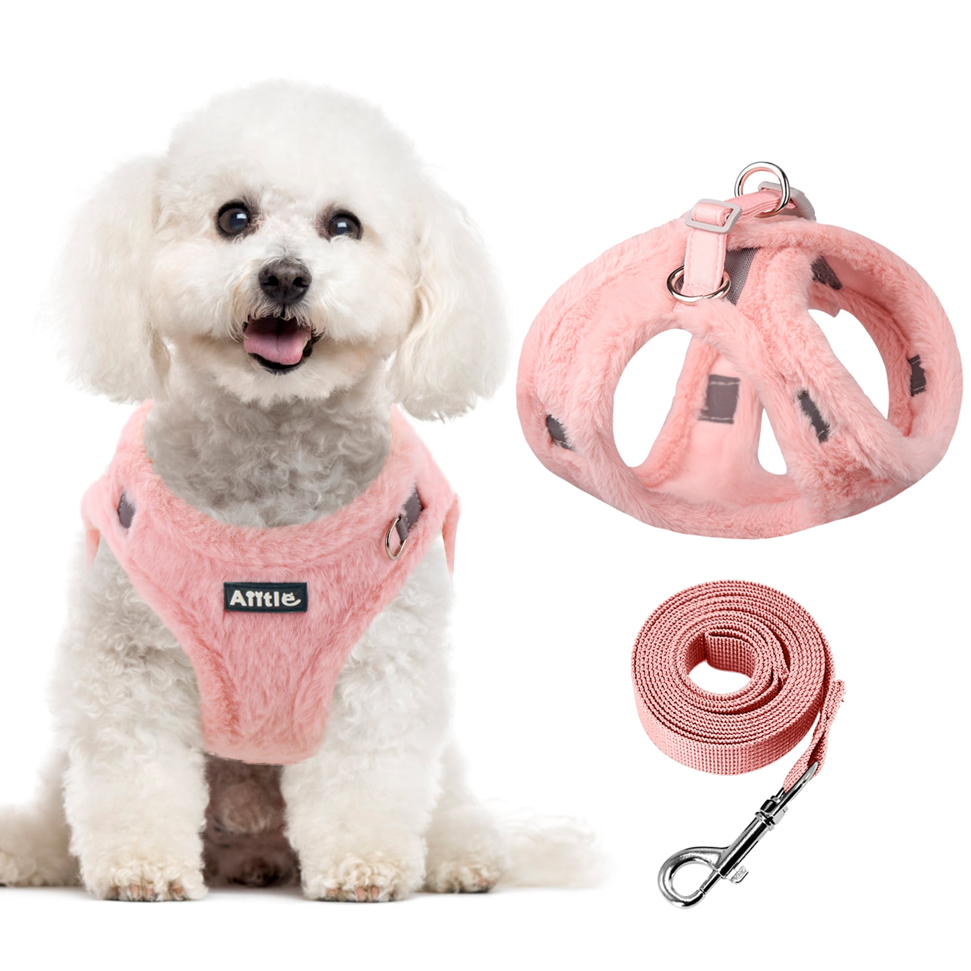 AIITLE Plush and Faux Suede Dog Winter Harness and Leash Set ...