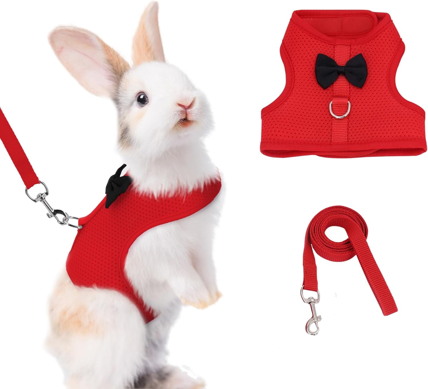 AIITLE Rabbit Harness and Leash Set with Cute Bow, Christmas Soft ...