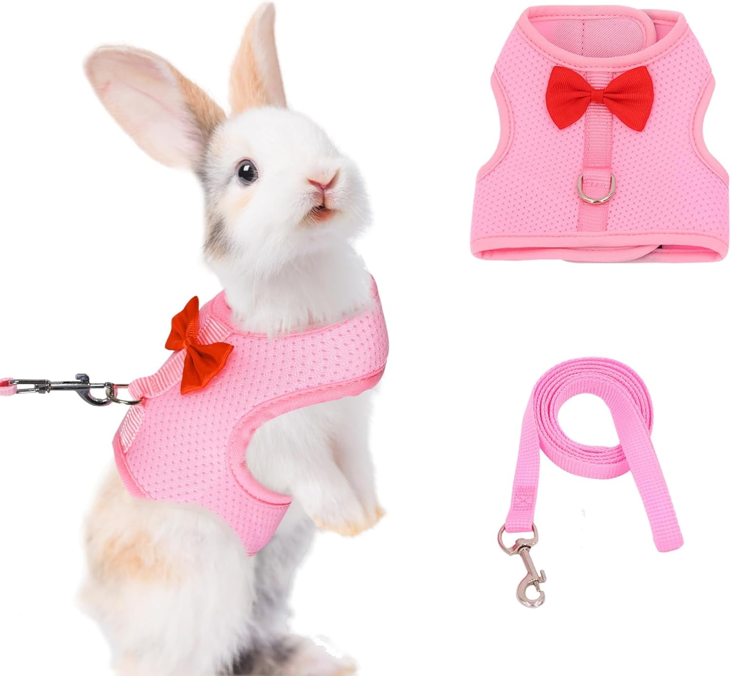 AIITLE Rabbit Harness and Leash Set with Cute Bow, Soft Breathable Mesh ...