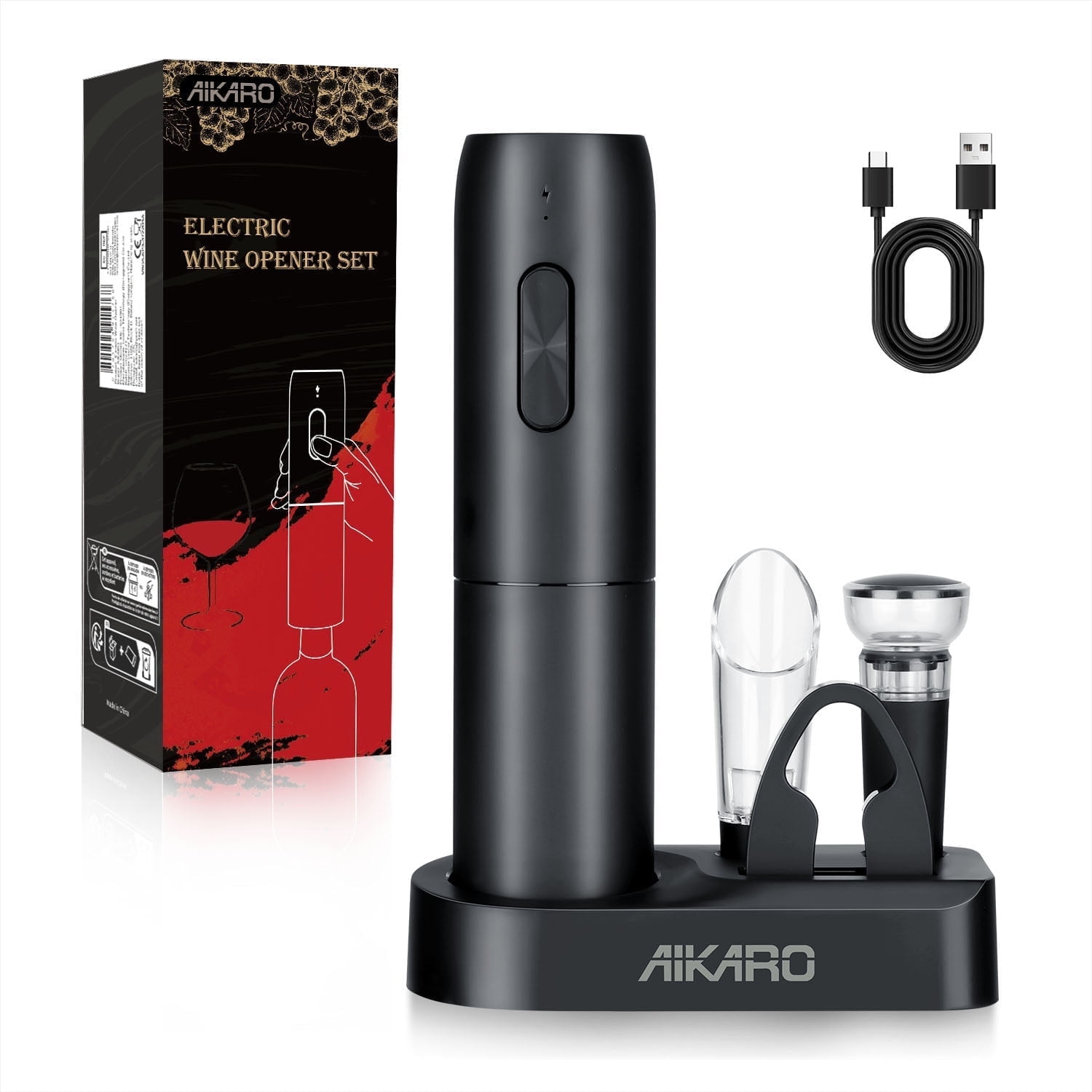 AIKARO - Electric Wine Bottle Opener Automatic Corkscrew, Rechargeable (Set B) - Walmart.com