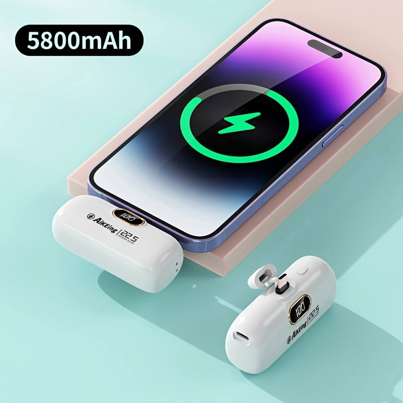 AIKEING 5000/5800mAh Mini Portable Charger, Built-in Type-C Connector ...