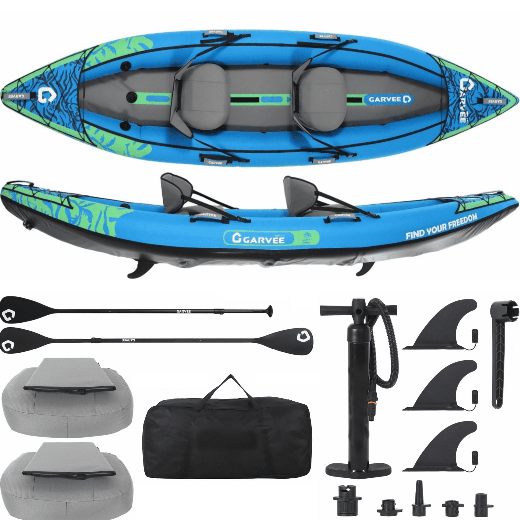 AIKKYS 2 Person Inflatable Kayak,12.5FT Fishing Kayak for Adults ...