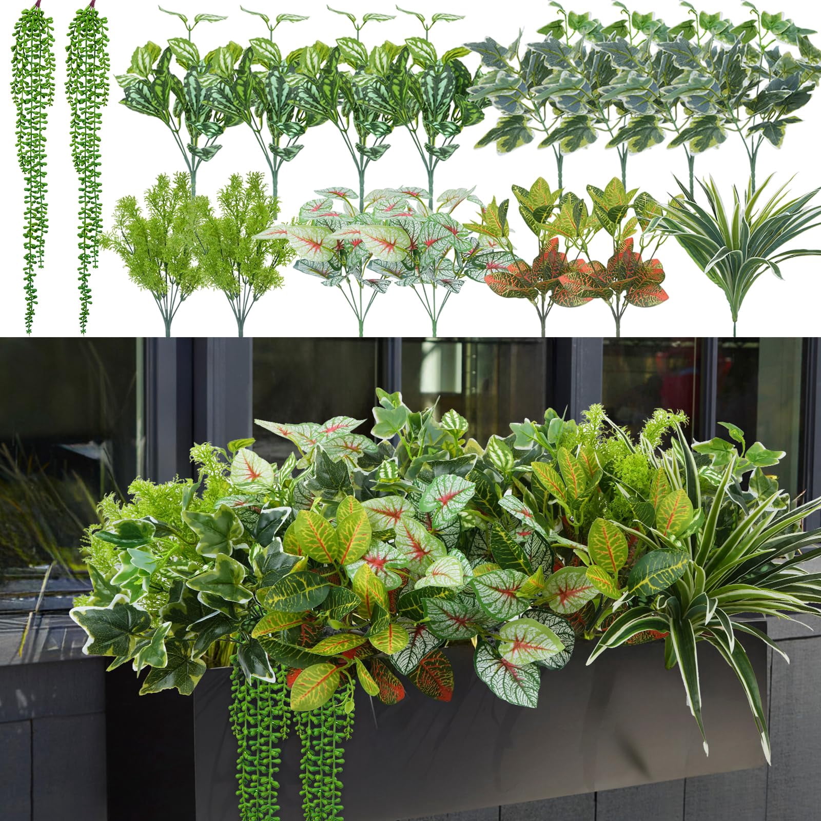 AILANDA 17 Bundles Fake Outdoor Plants Artificial Shrubs Plants UV ...
