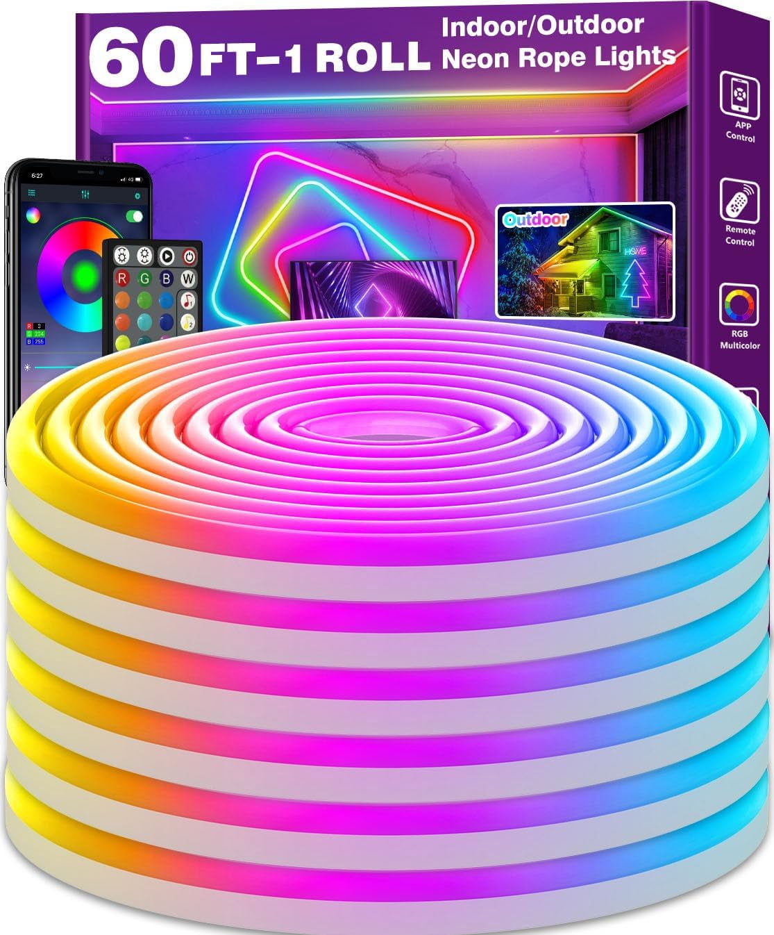 AILBTON 60Ft Rope Lights,Flexible Led Rope Lights Control with App ...