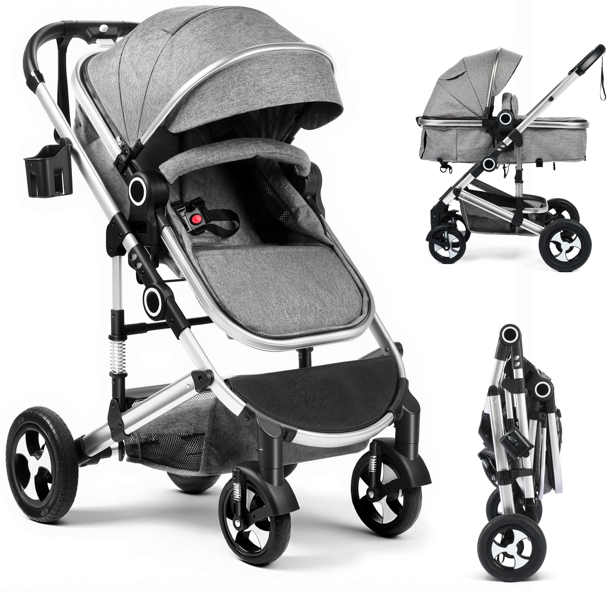 AILEEKISS 3-in-1 Convertible Baby Stroller, Big Seat, Adjustable Canopy ...