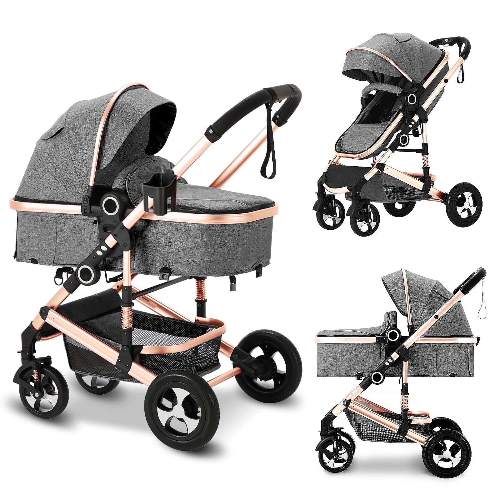 AILEEKISS 3-in-1 Convertible Baby Stroller with Big Seat and Adjustable ...