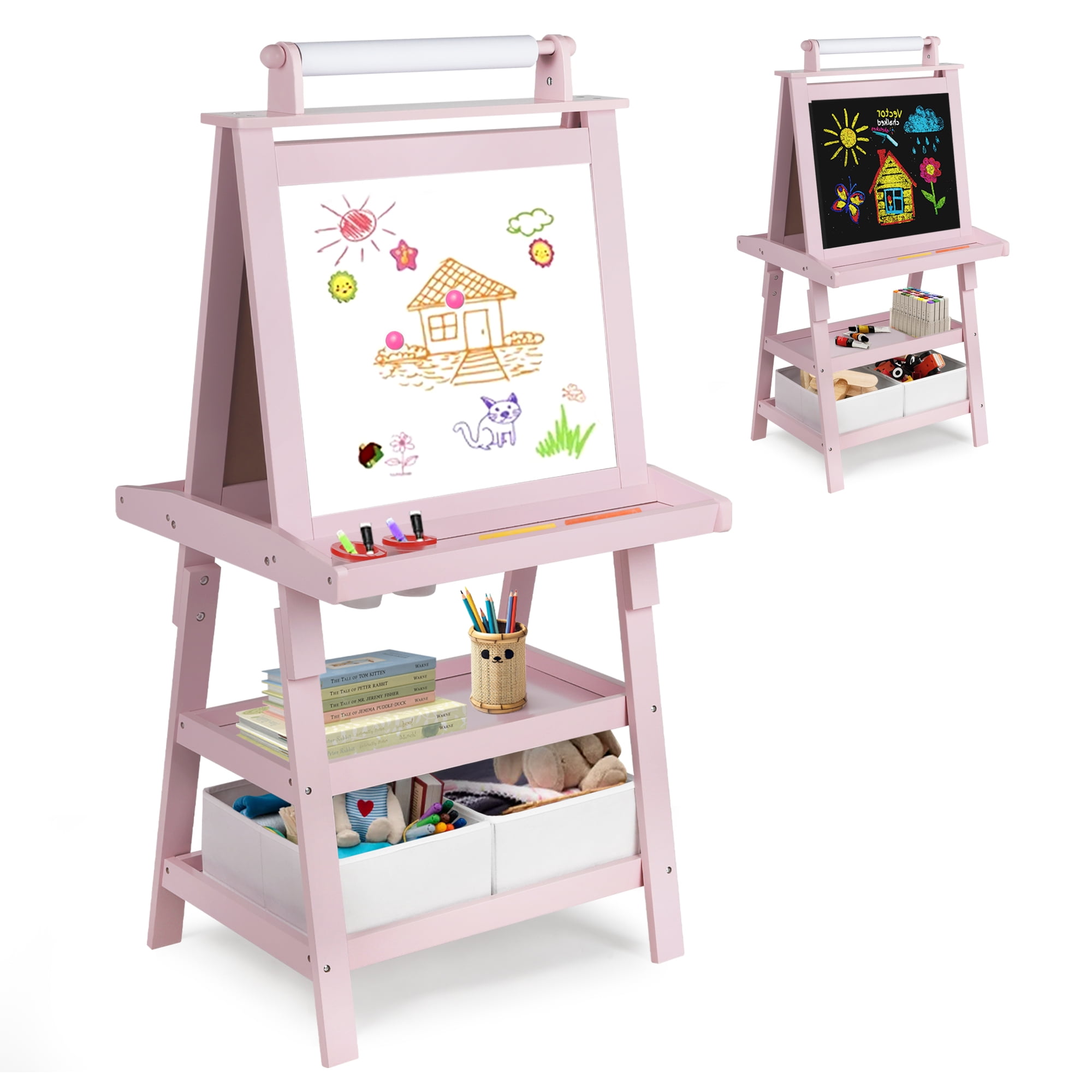 AILEEKISS 3 in 1 Kids Art Easel Double-Sided Magnetic Whiteboard ...