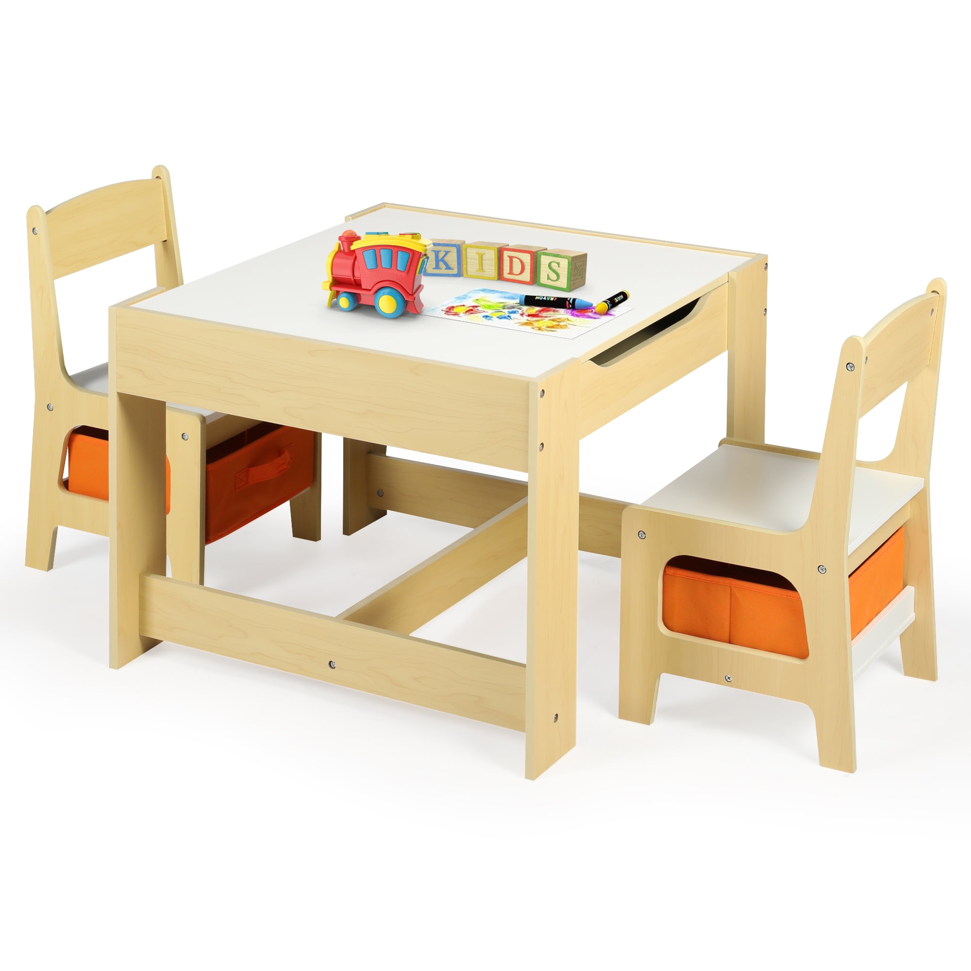 AILEEKISS 3 in 1 Kids Wood Table & 2 Chairs Set, Children Activity ...
