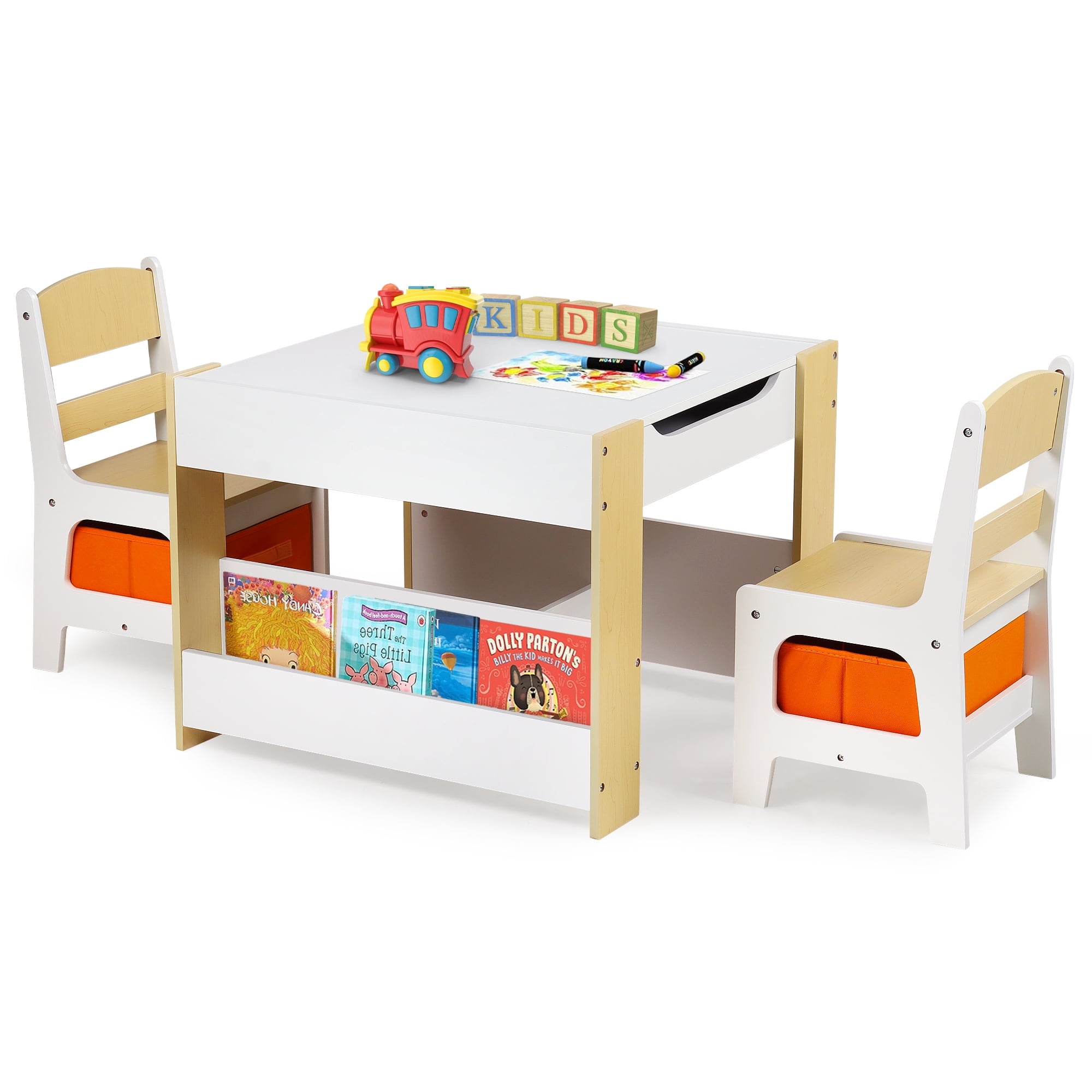 AILEEKISS 4 in 1 Wooden Kids Table & 2 Chairs Set, Children Activity ...