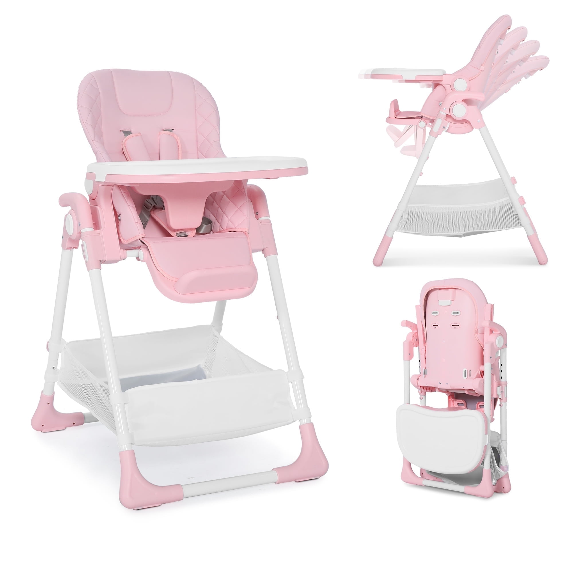 AILEEKISS Foldable Baby High Chair with Wheels, Adjustable Recline ...
