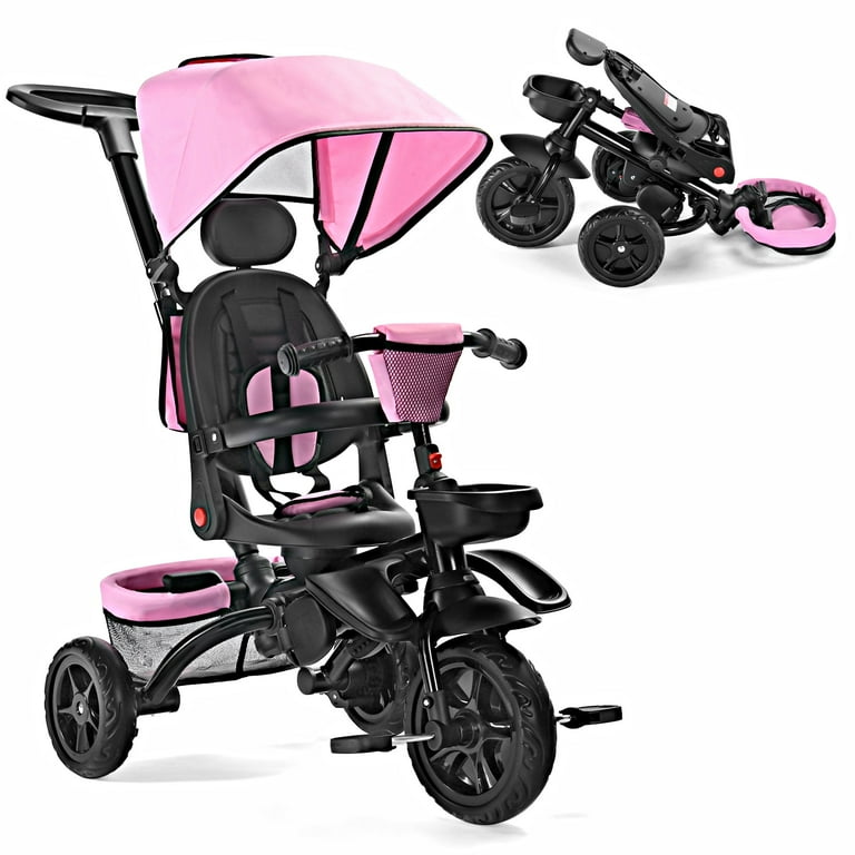 AILEEKISS Foldable Kids Tricycle Stroller 8 in 1 Toddler Bicycle Unisex Ride Trike 1 5 Years Pink Shop Black Friday Deals for 2024 Walmart