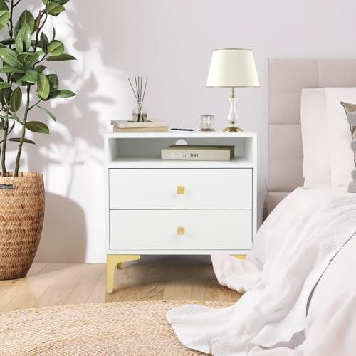 AILEEKISS Nightstands Set of 2 with Wireless Charging Station, Wood ...