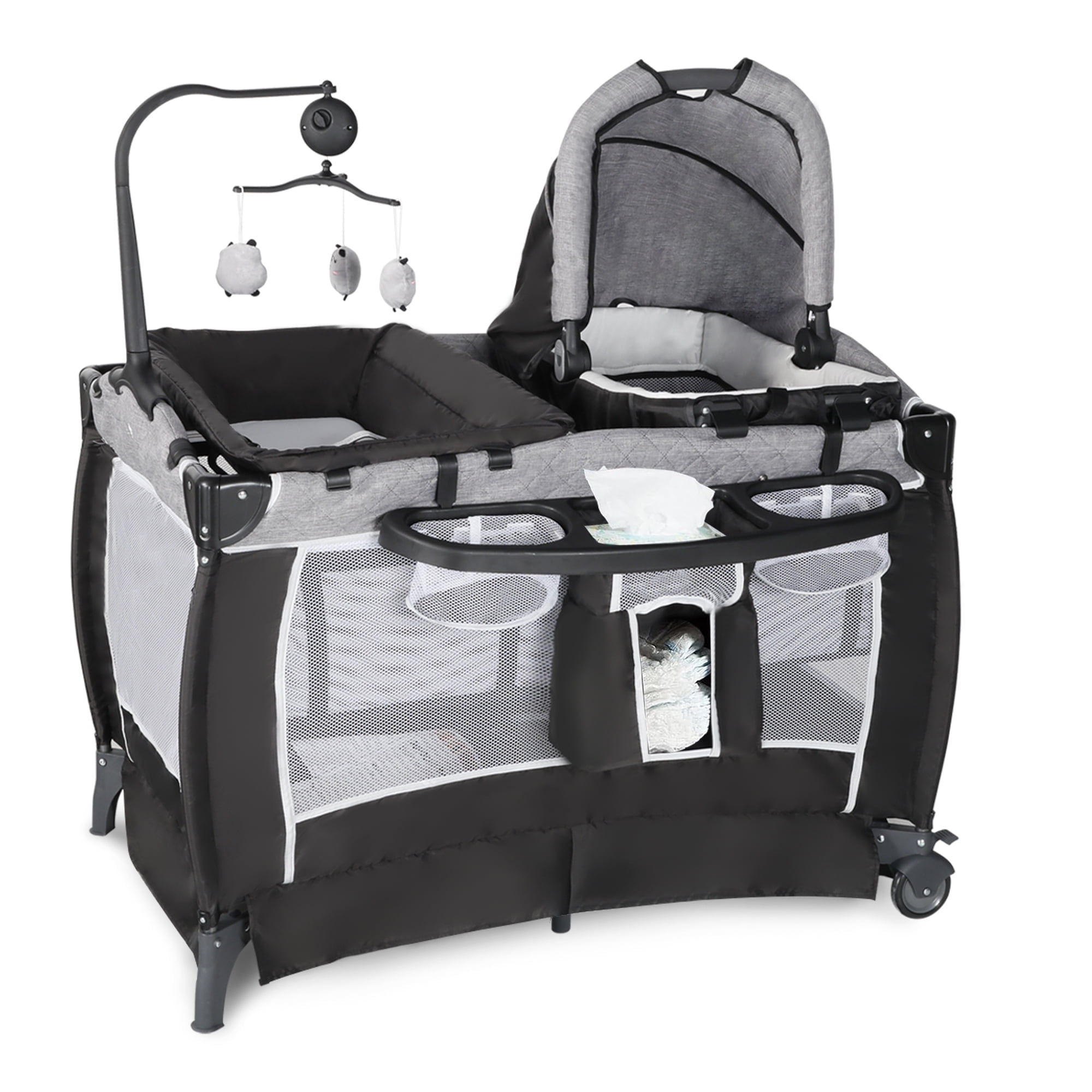AILEEKISS Portable Nursery Center Playard, Foldable Baby Bassinet Crib ...