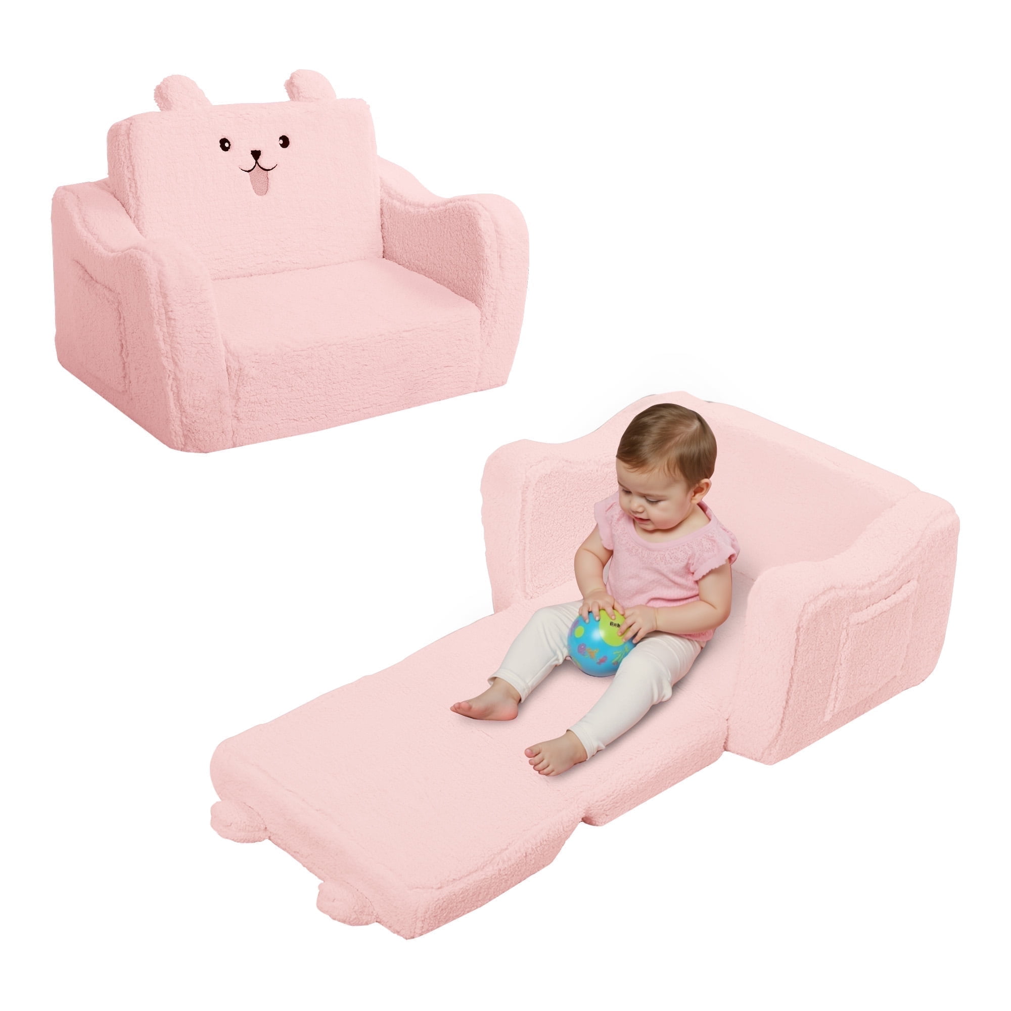 AILEEKISS Toddler Sofa Chair, 2-in-1 Foldable Kids Couch Bed, Pink ...