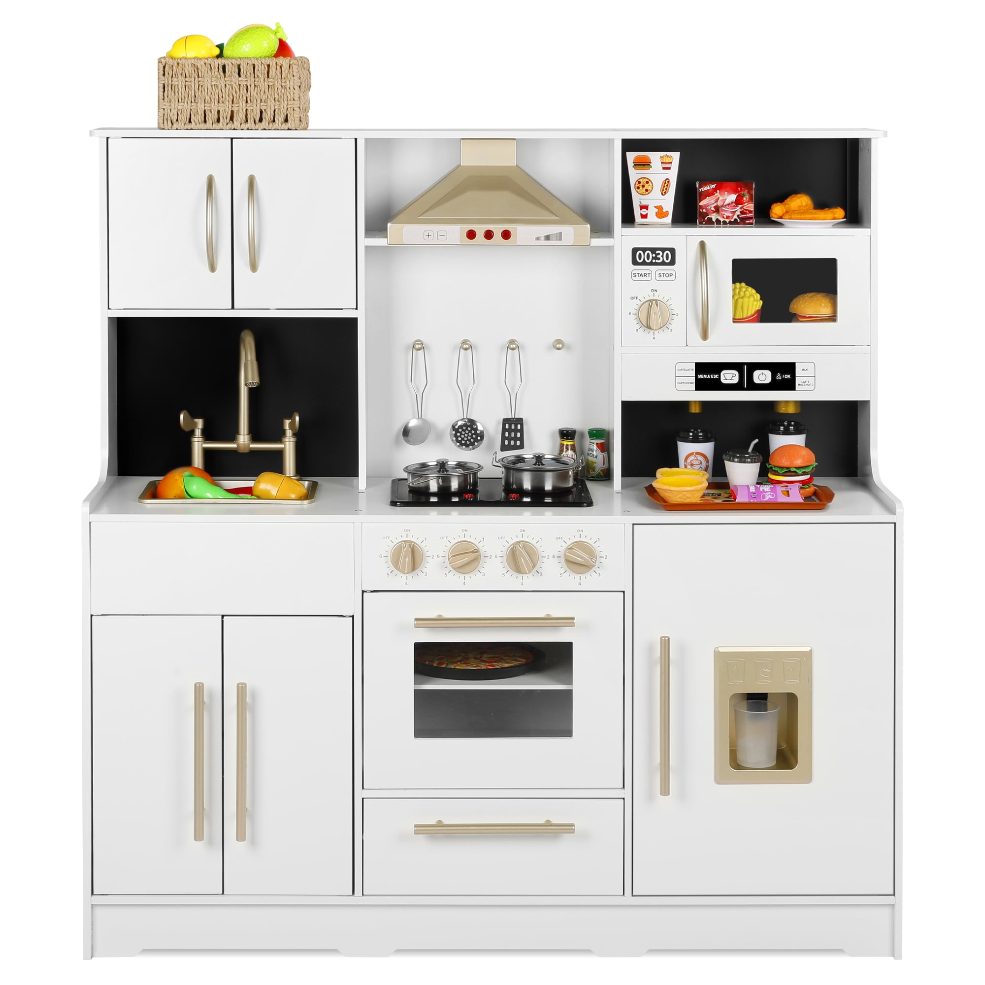 AILEEKISS Wood Kids Play Kitchen, Pretend Toy Kitchen Playset for ...