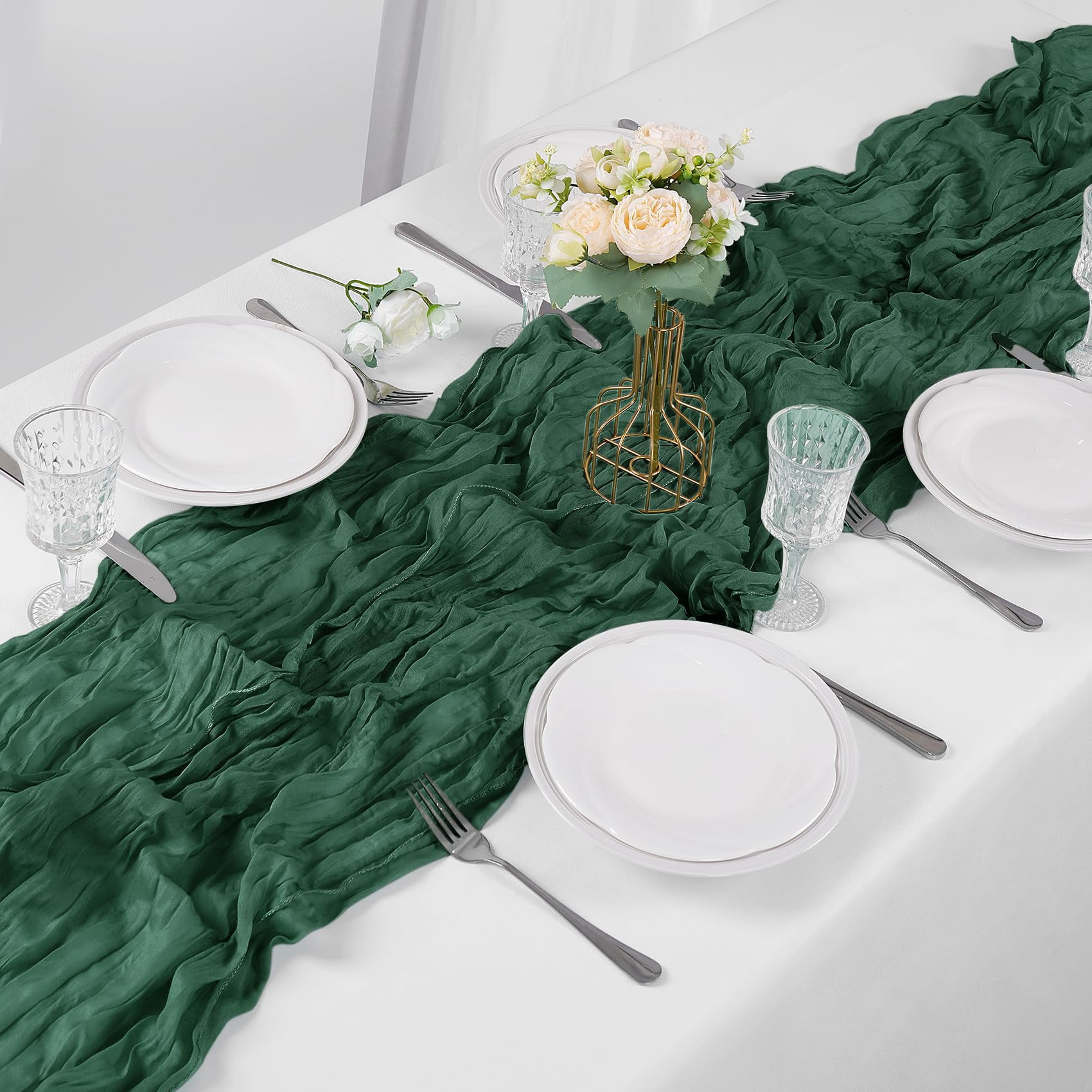 AILITI 30 Pieces Emerald Green Cheesecloth Table Runner, 17x108 Inch ...
