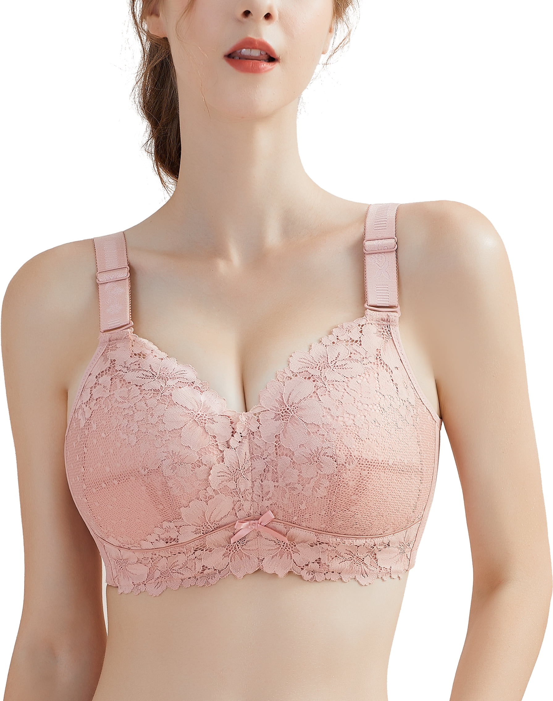AILIVIN WireFree Minimizer Bra, Rose Pink 34DDD, Full Coverage, Lace, Adjustable Straps ...