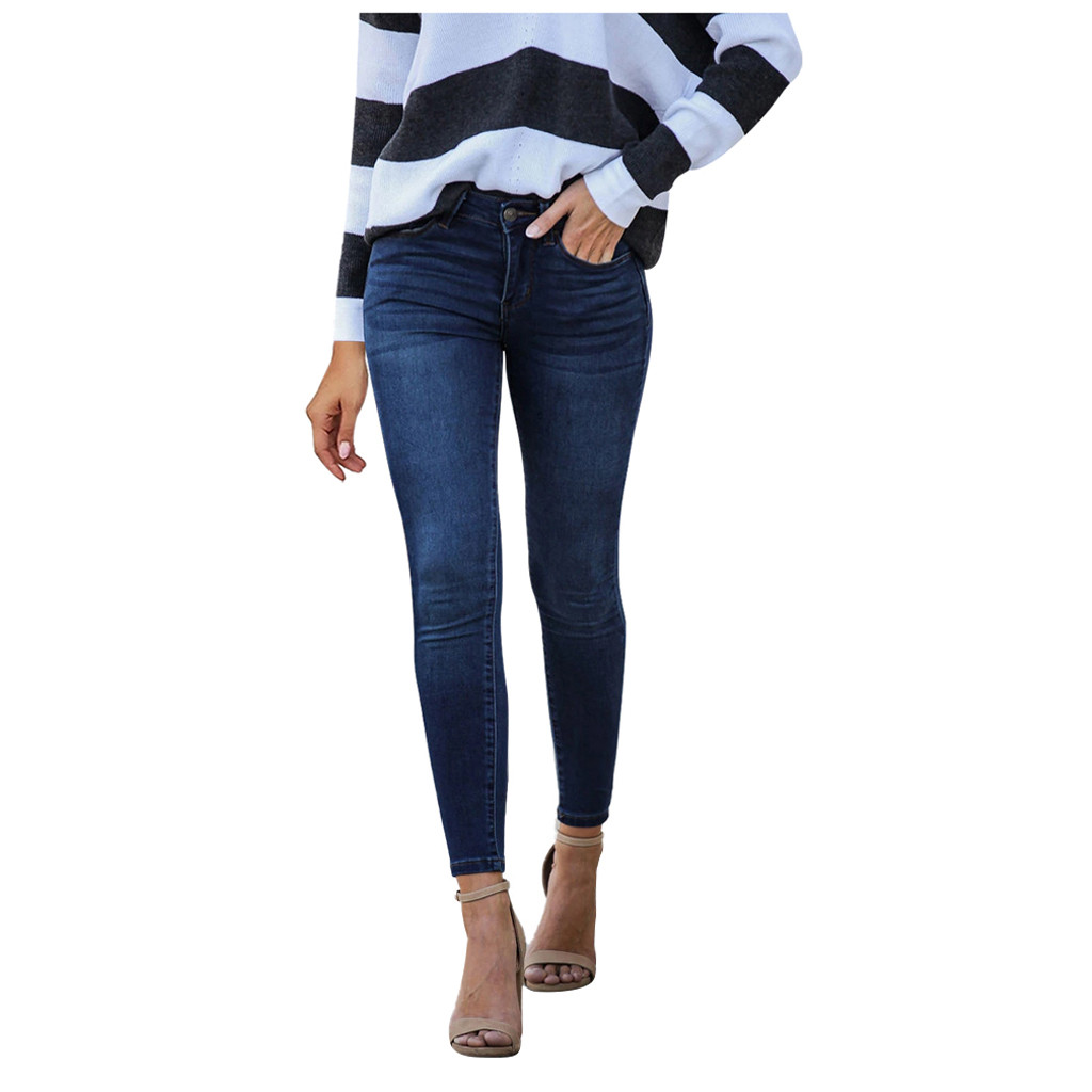 AILIYIL Women Mid Waisted Skinny Denim Button Stretch Slim Pants Calf ...