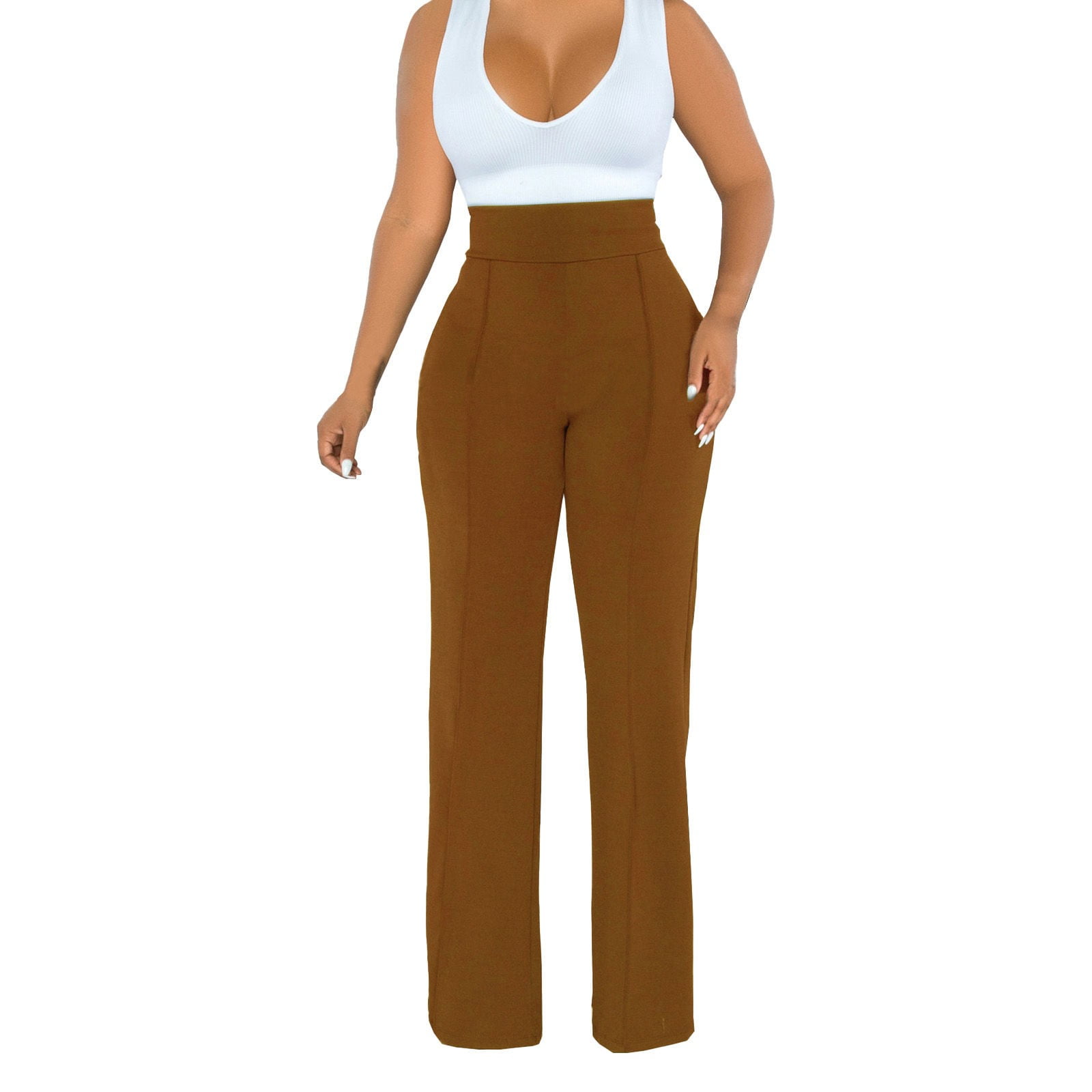 AILIYIL Women Stretchy Straight Leg Pants Comfy Solid Classic High ...