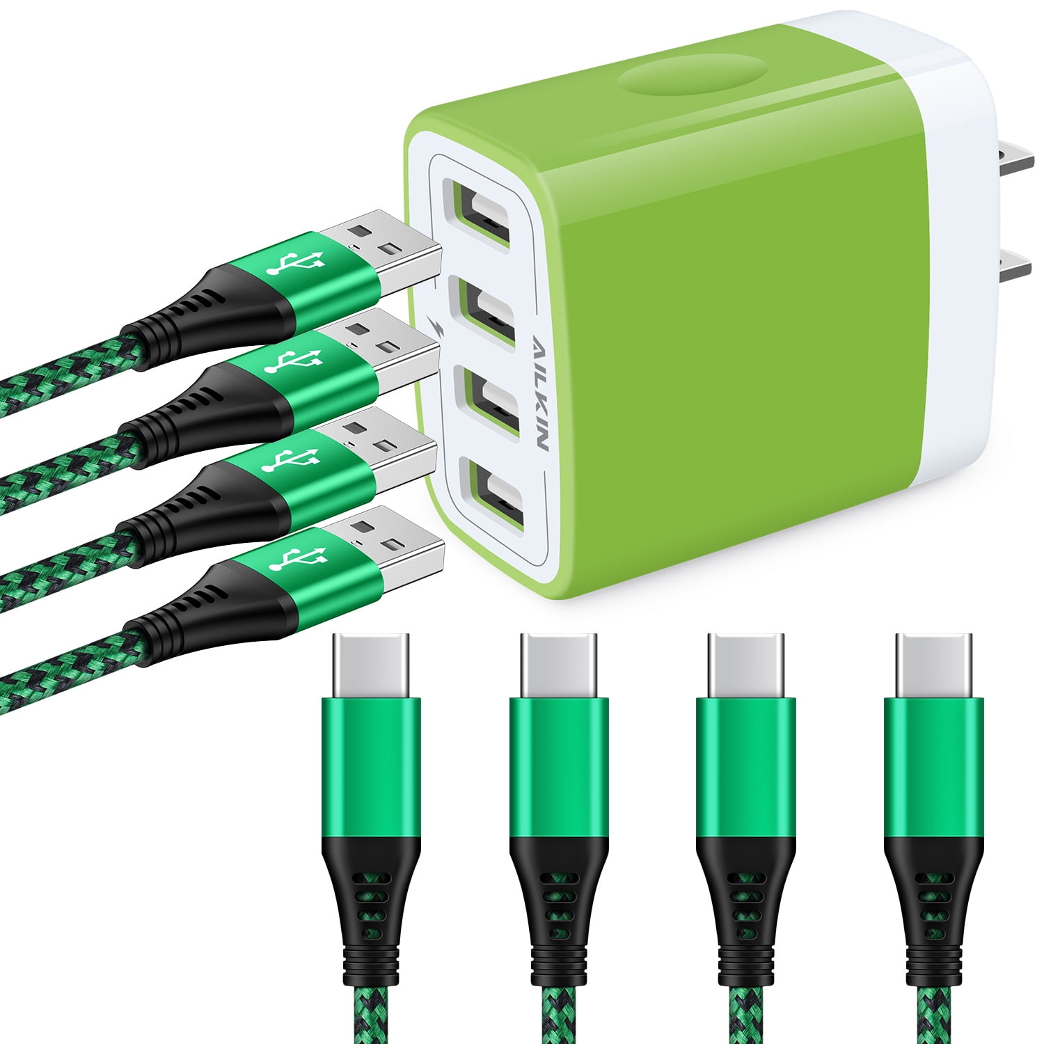 AILKIN High Speed Type C Charger Block with 4-Pack USB C Cables 6ft, 4 ...