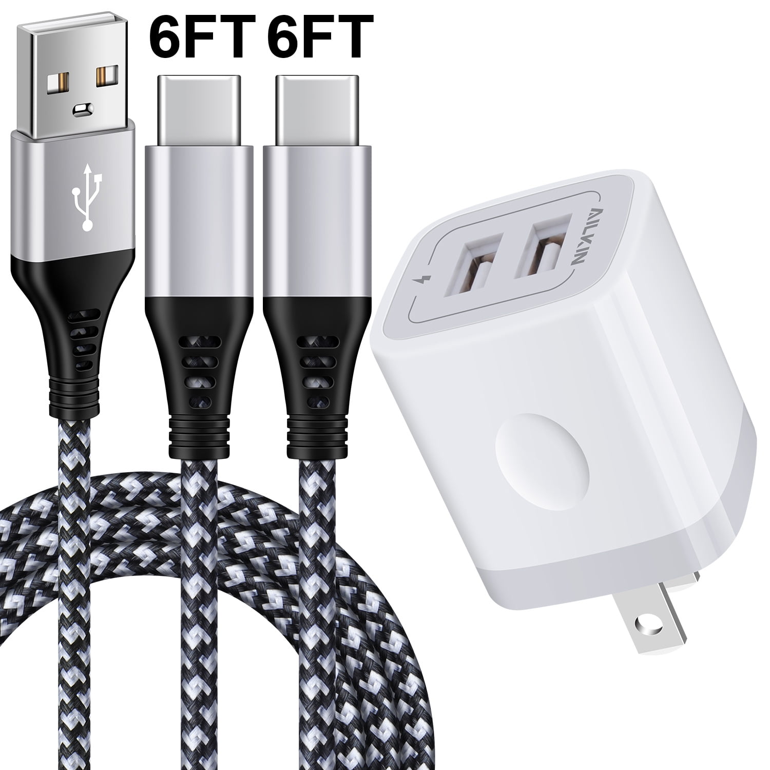 AILKIN Type C Charger,Usb Charger Block with 2PACK Usb A to Usb C Fast ...