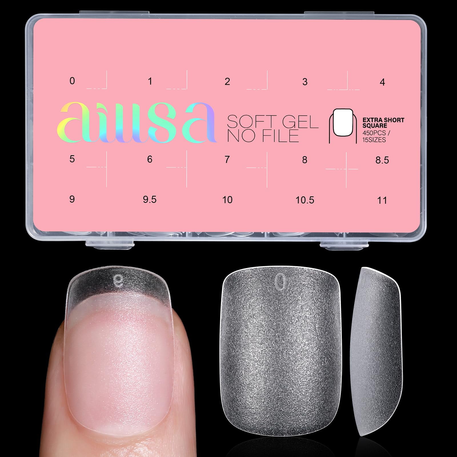AILLSA Extra Short Square AIF9 Nail Tips 450PCS Full cover Clear Nail ...