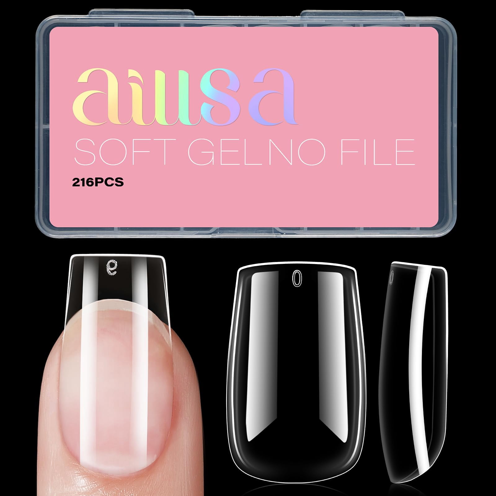 AILLSA Short Square Nails Clear Gel Nail Tips False Full Cover Soft ...
