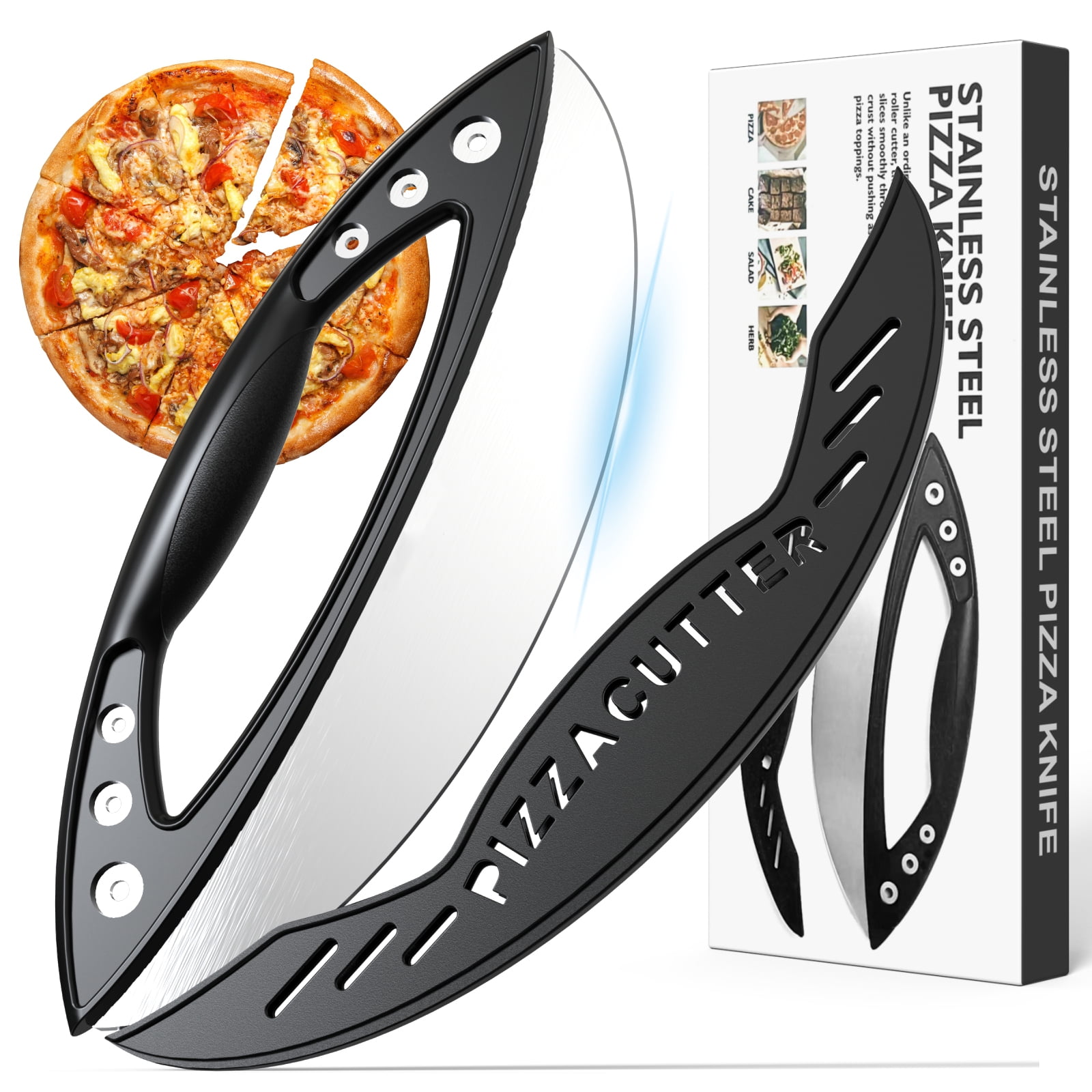 AILUROPODA 12-Inch Pizza Rocker Blade Cutter with Protective Cover and ...