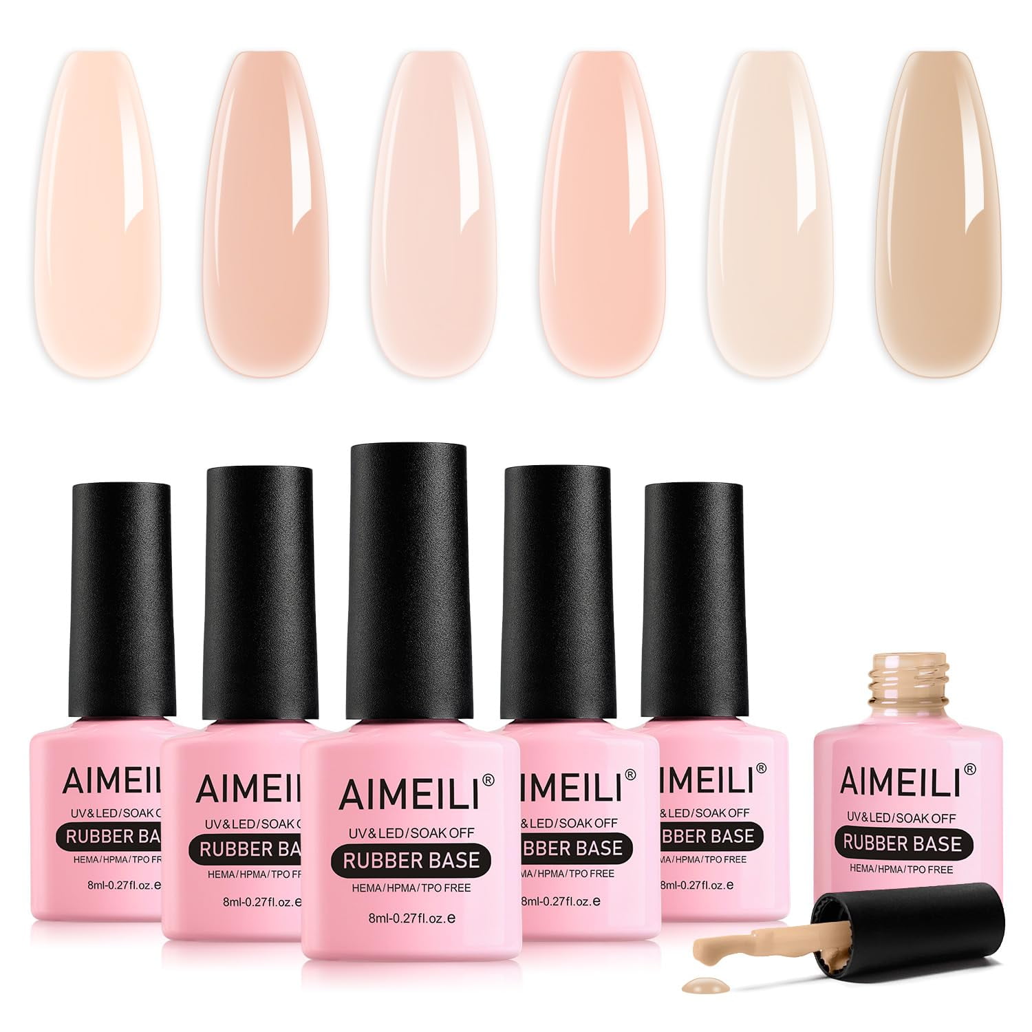 AIMEILI Hema Free Rubber Base Gel For Nails, Soak Off U V LED Clear Sheer Gel Nail Polish, 4 in ...