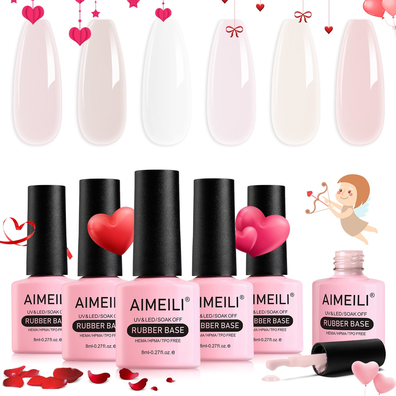 AIMEILI Hema Free Rubber Base Gel For Nails, Soak Off U V LED Clear Sheer Gel Nail Polish, 4 in ...