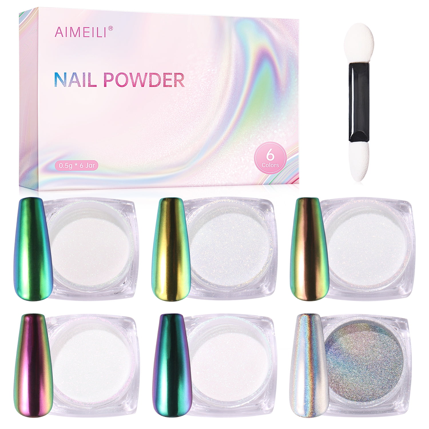 AIMEILI Pearl Chrome Nail Powder 6 Boxes Nail Art Manicure Powder Set ...