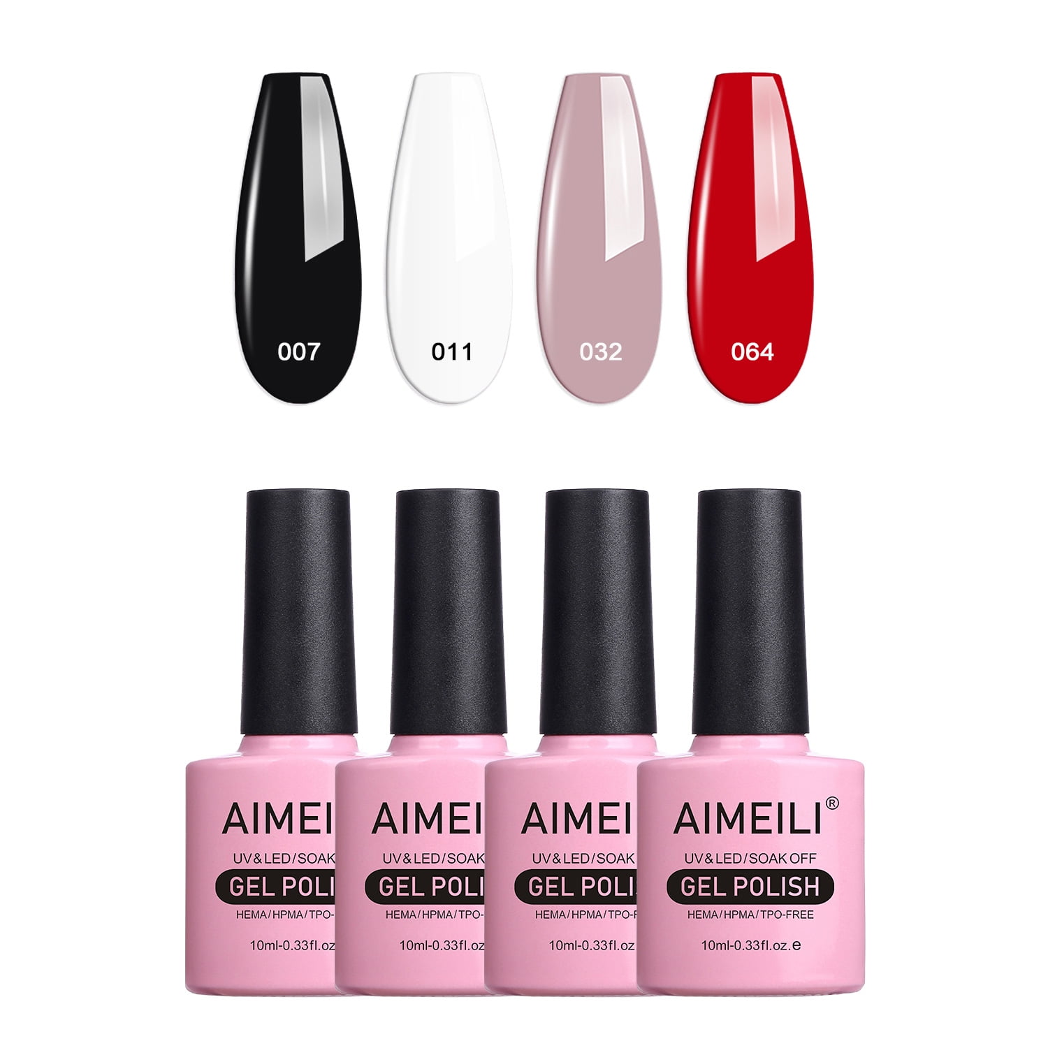 AIMEILI UV LED Gel Nail Polish Set, Soak Off, Multicolour, 4pcs x 10ml ...