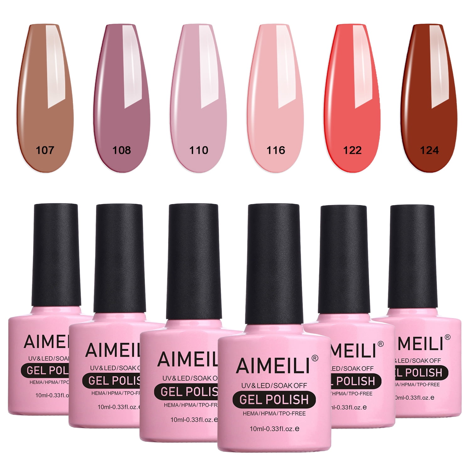 AIMEILI Soak off UV LED Gel Nail Polish Multicolour/Mix Colour/Combo Colour Set of 6pcs x 10ml ...