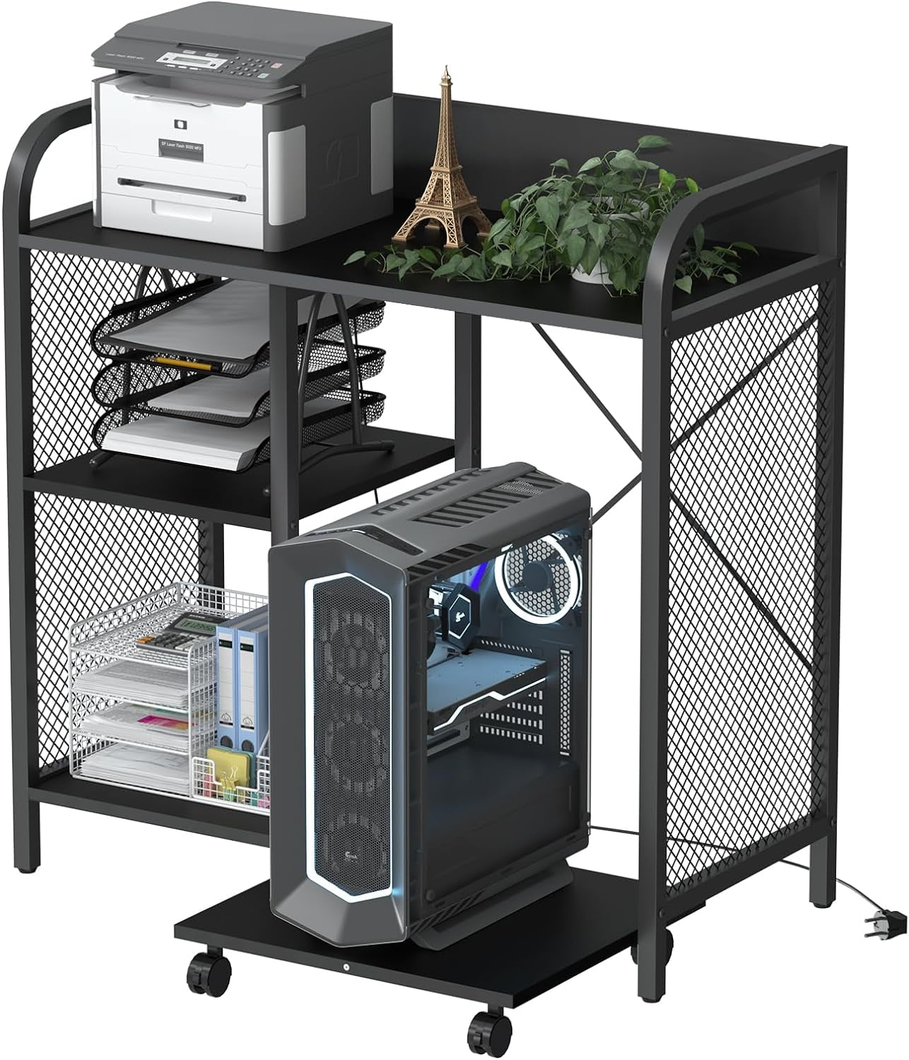 AIMEZO 3-Tier Printer Stand with Charging Station,Lateral Office Filing ...