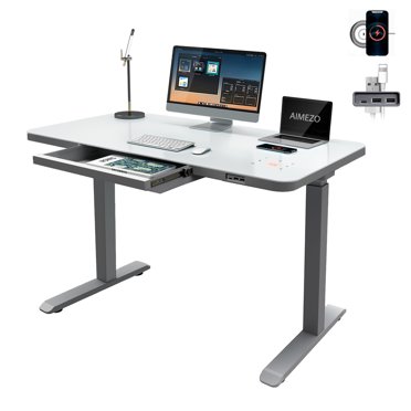 Dextrus 47 inch Computer Desk with Storage Drawers & LED Light, Office ...