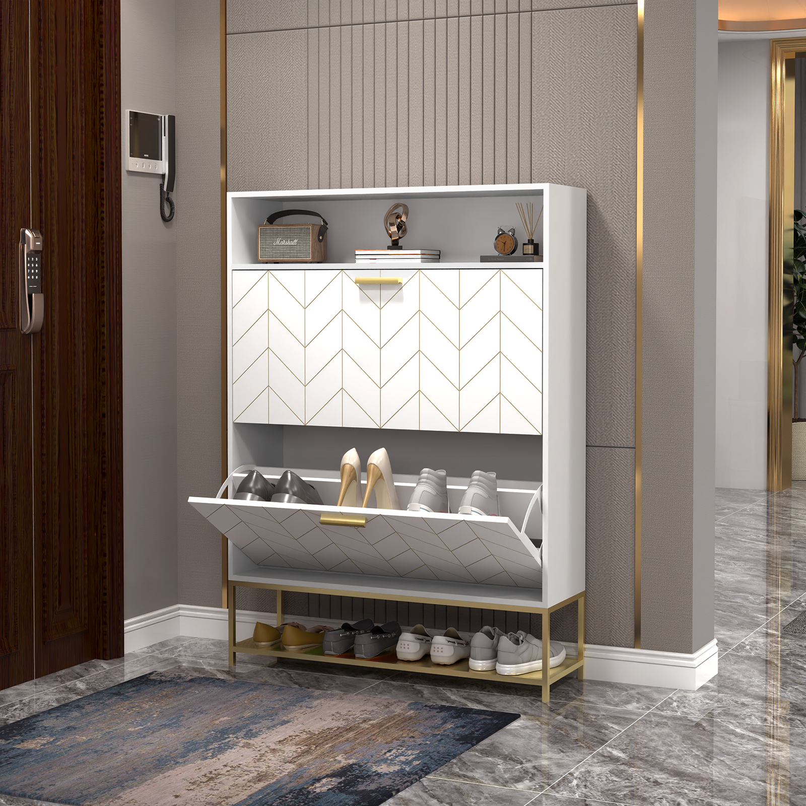 Drevy Shoe Rack Cabinet, Free Standing Shoes Storage Organizer Cabinet ...