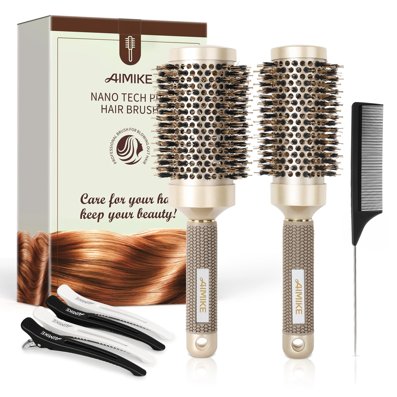 AIMIKE Hair Brush Set, Nano Thermal Ceramic & Ionic Tech Round Barrel ...