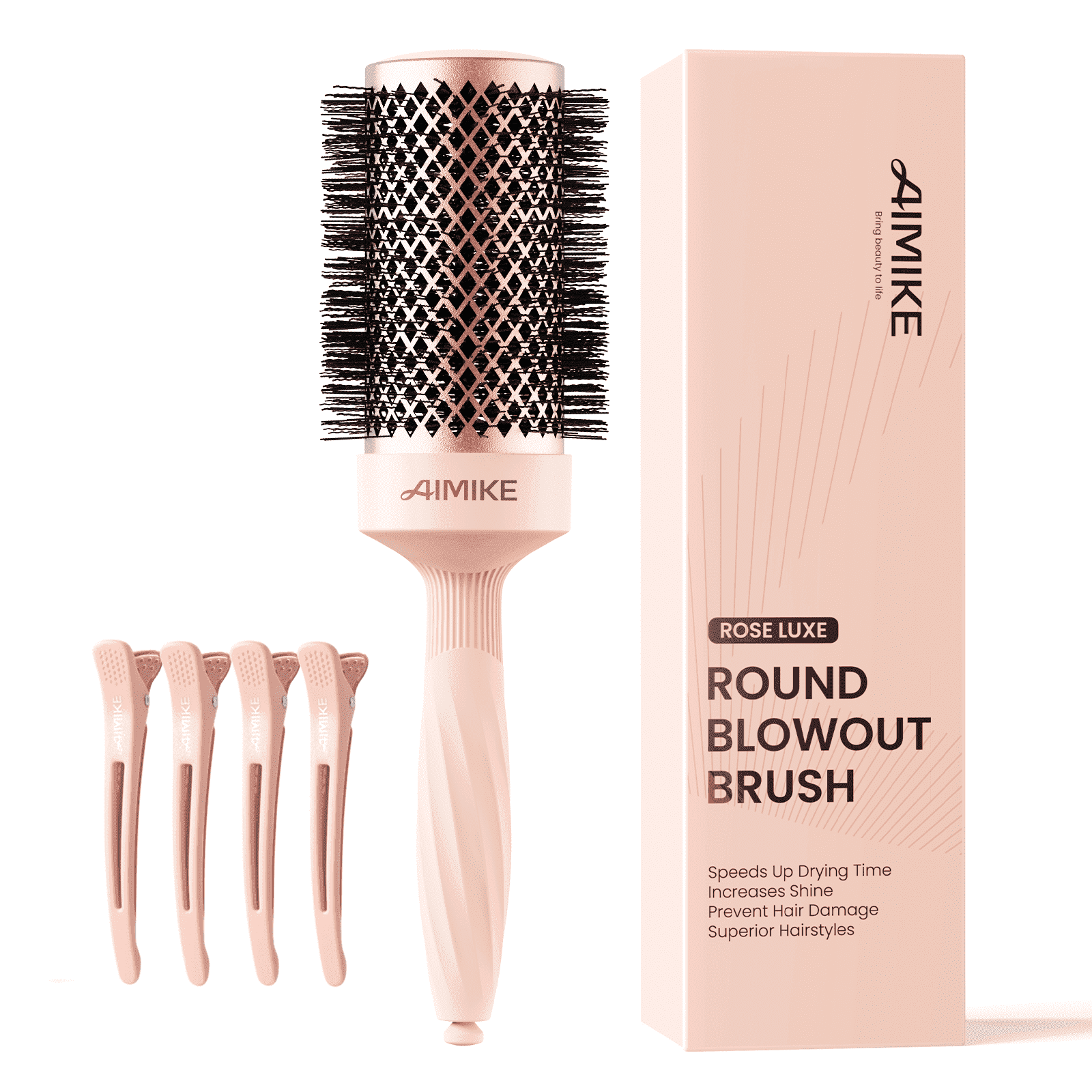 AIMIKE Rose Luxe Round Brush, 3” Blow Out Brush for Styling, Curling ...