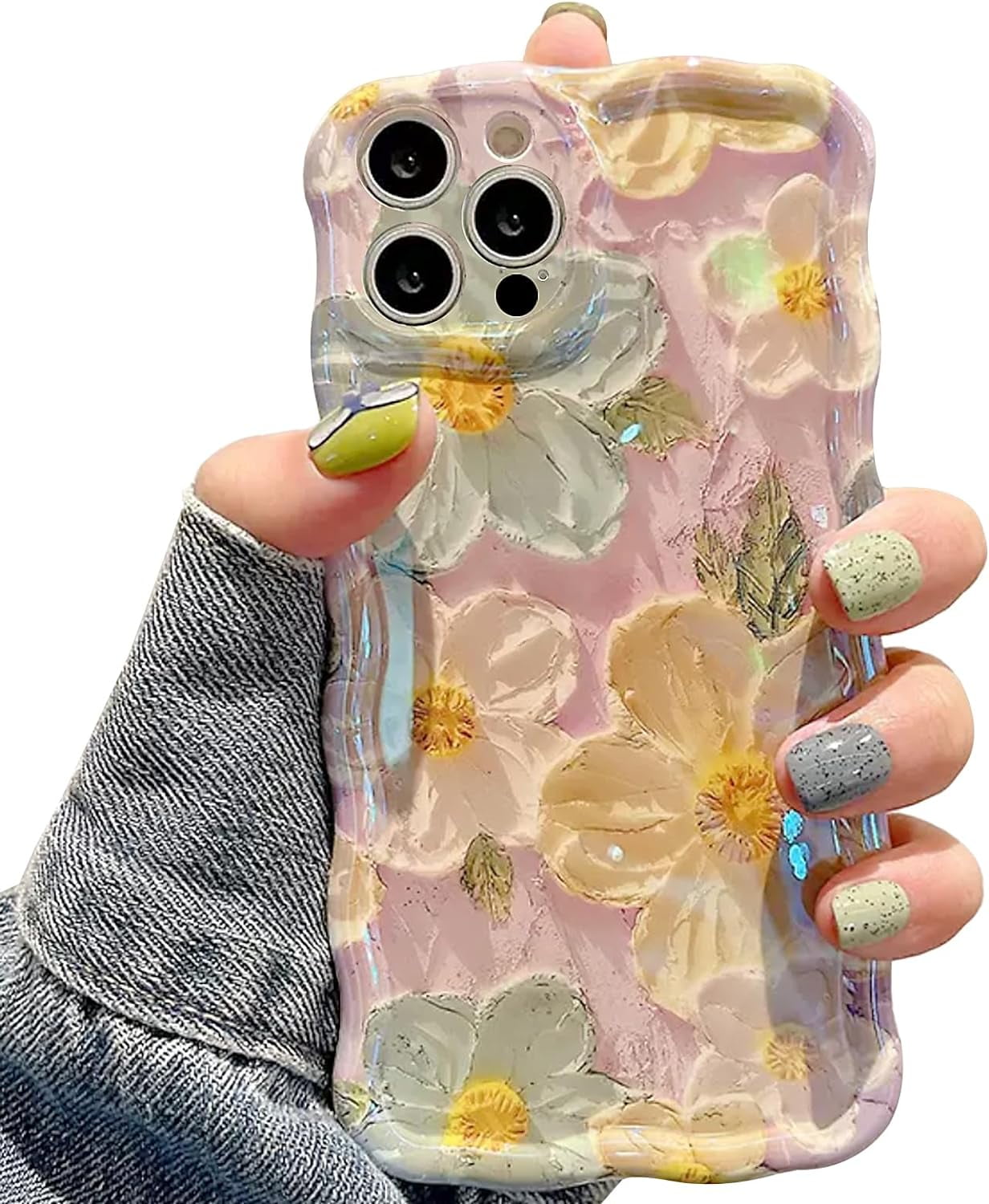 AIMIMI-Case For Iphone 13 Pro 6.1 Inch, Colorful Retro Oil Painting Flower Case Pretty Glossy ...
