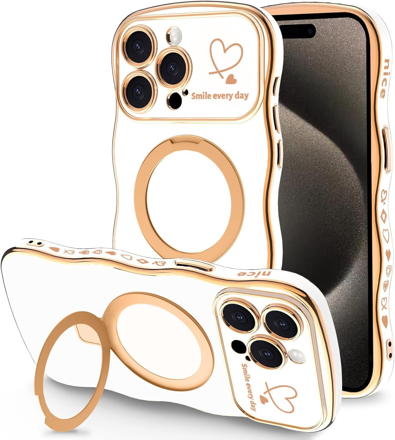 AIMIMI-Case For Iphone 14 Pro With Magnetic Stand, Luxury Plating Curly ...