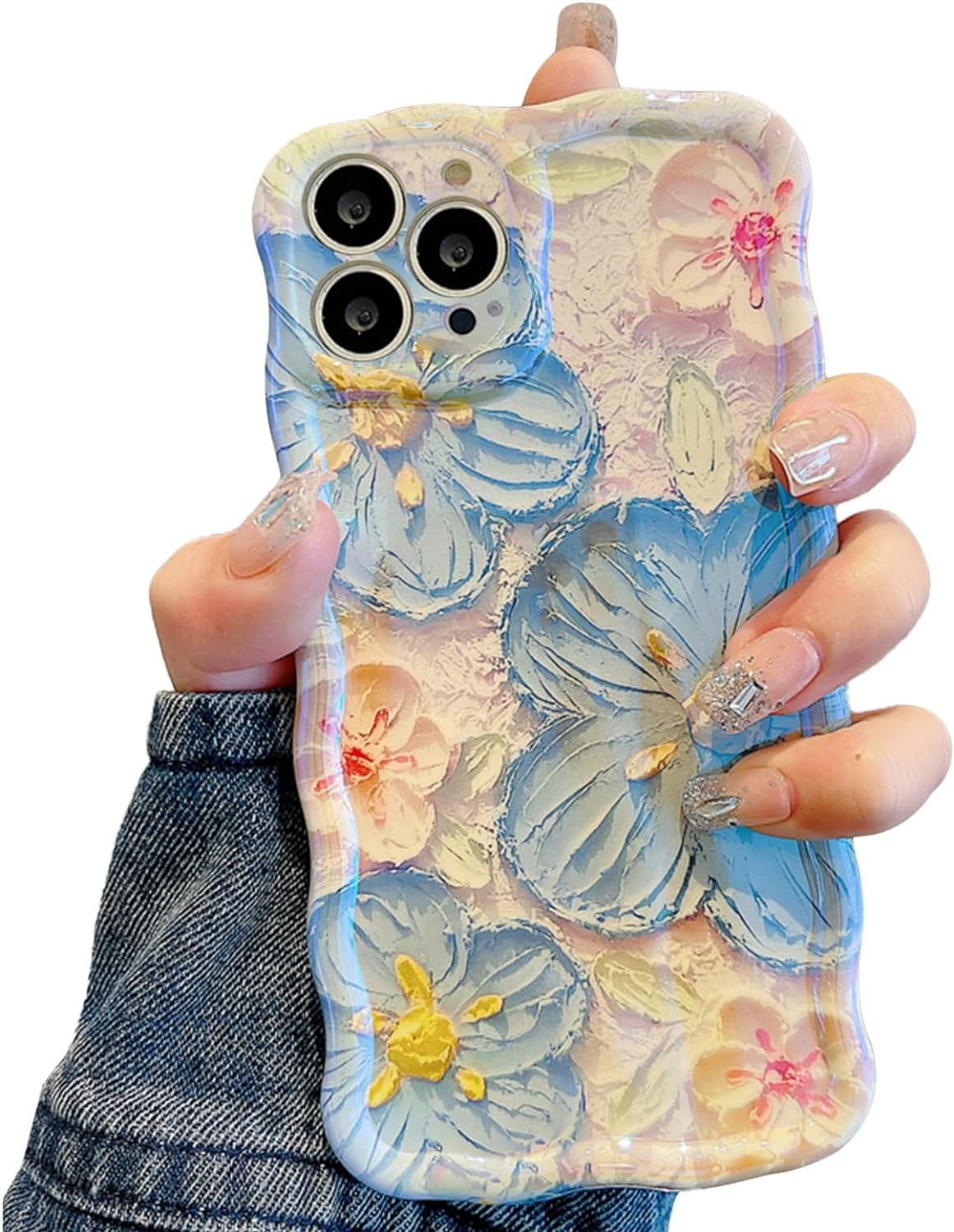 AIMIMI-Case For Iphone 15 Pro 6.1 Inch, Colorful Retro Oil Painting Flower Case Pretty Glossy ...