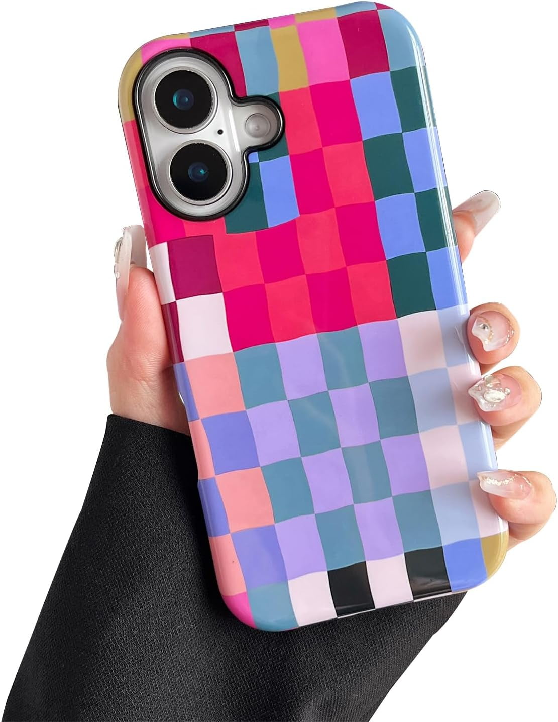 AIMIMI-Compatible With Iphone 16 Plus Case, Cute Simple Colorful Checkered Case With Shockproof ...