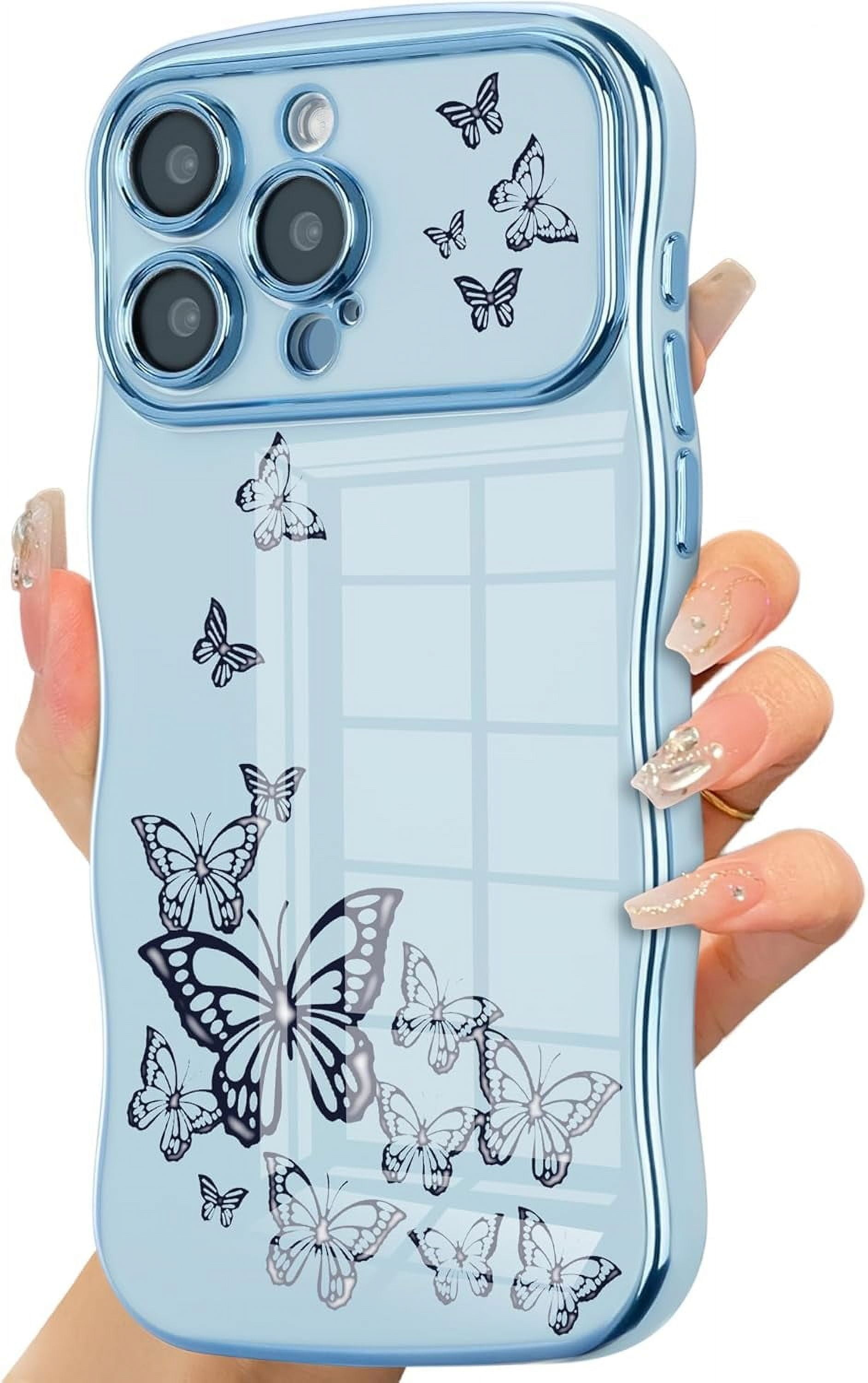 AIMIMI-For Iphone 14 Pro Max Case For Girl Women, Cute Curly Wave Frame With Luxury Plating ...