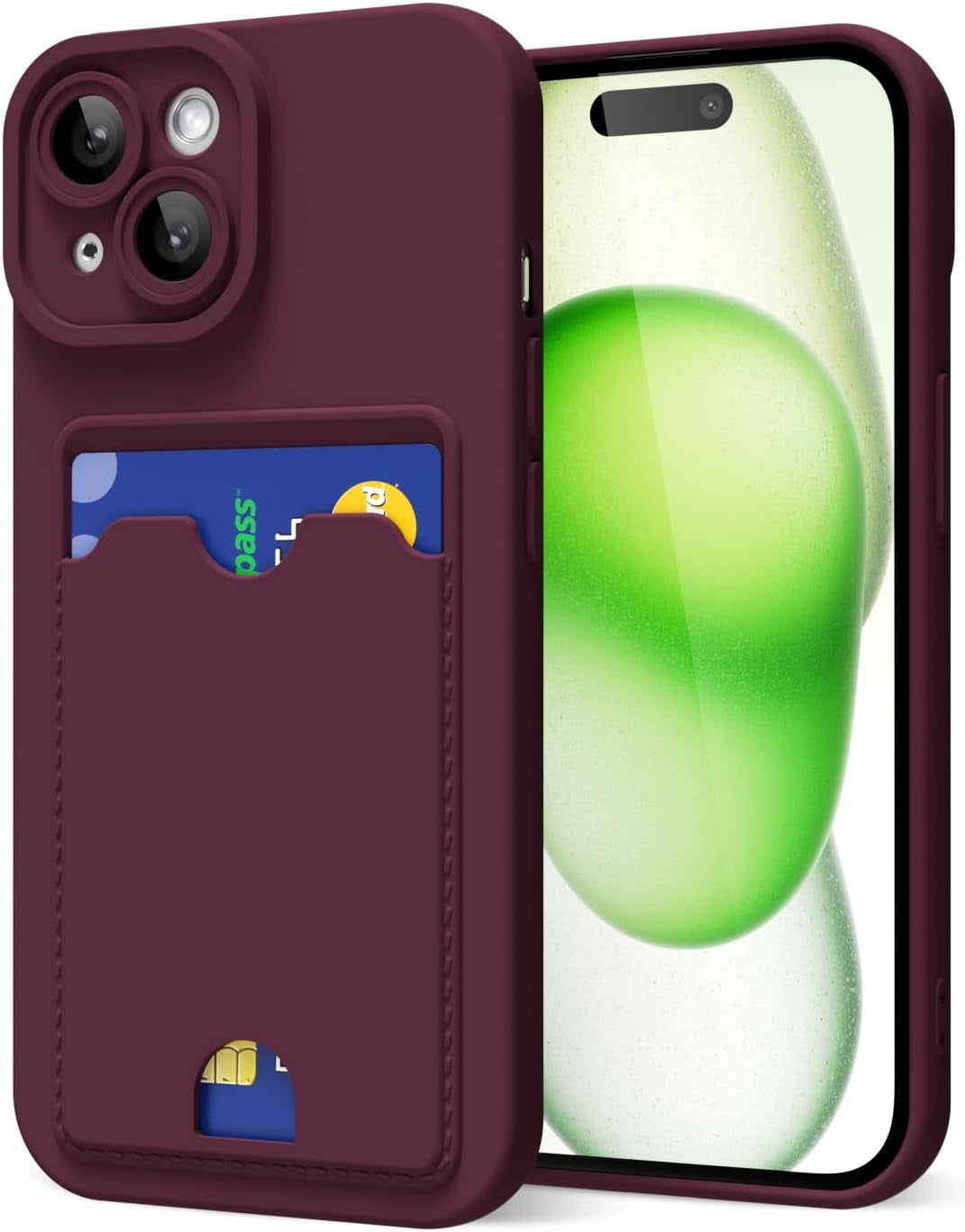 AIMIMI-For Iphone 15 Case With Card Holder, Silicone Wallet Phone Case ...