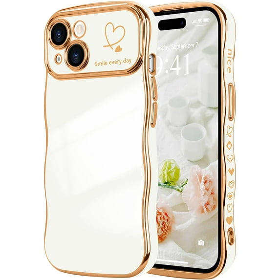 AIMIMI-For Iphone 15 Plus Case For Women Girls, Cute Wave Frame Curly ...