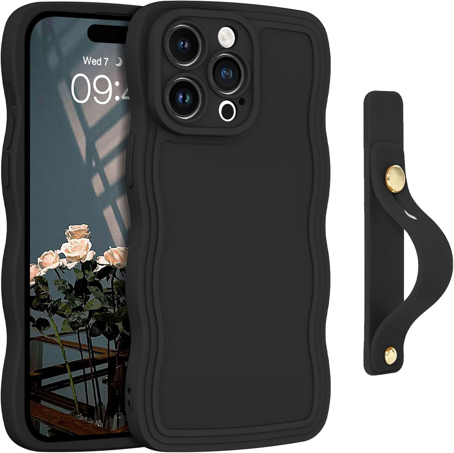 AIMIMI-For Iphone 15 Pro Case With Wrist Strap, Iphone 15 Pro Wavy Phone Case,Cute Curly Wave ...