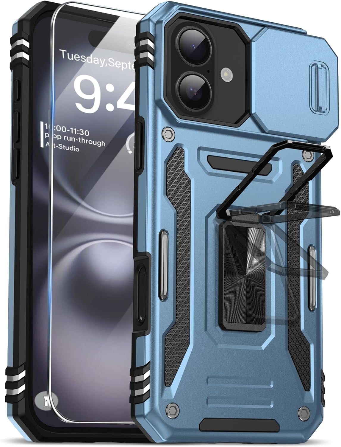 AIMIMI-For Iphone 16 Plus Case,Built-In Slide Camera Cover & Screen ...